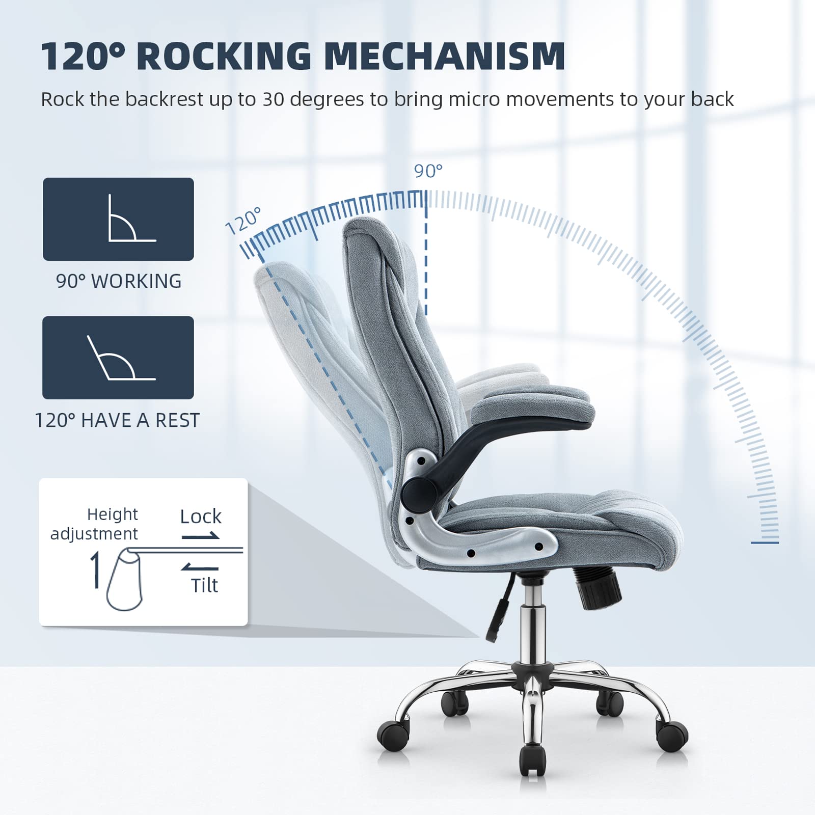 High Back Office Chair Computer Desk Chair Ergonomic Managerial Executive Chairs with Wheels and Flip-up Armrest, Gray