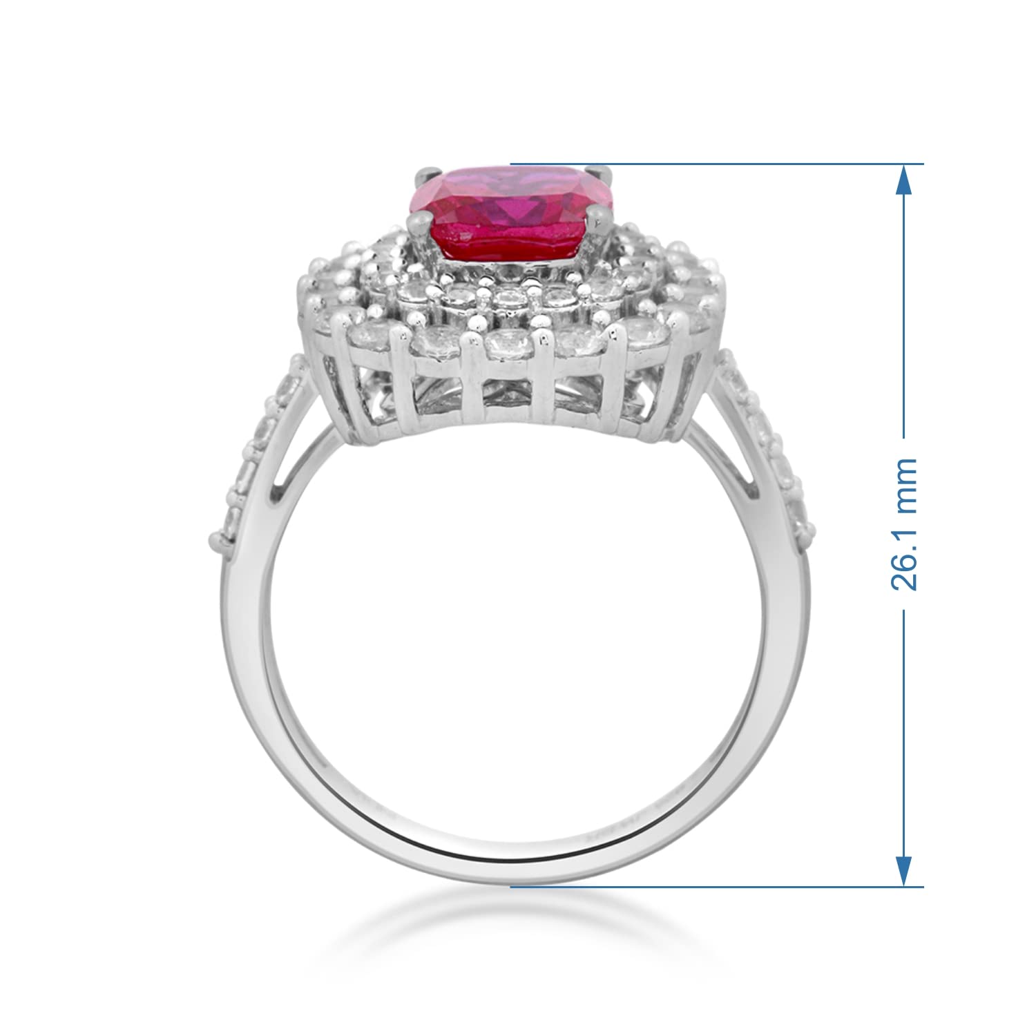 Jewelili Sterling Silver 7x7 MM Cushion Cut Created Blue Sapphire and Round Created White Sapphire Halo Ring, Size 8