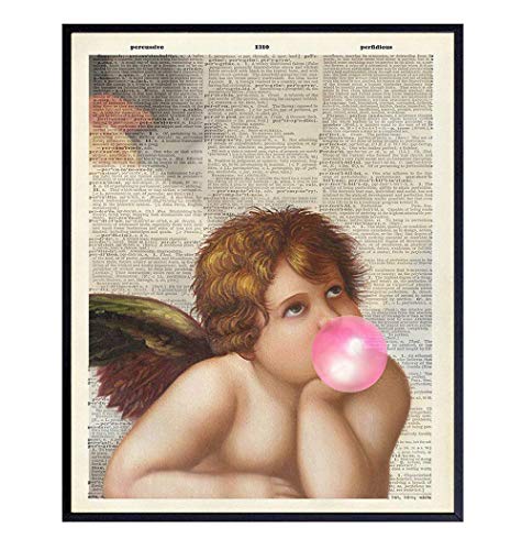 Michelangelo Cherub Renaissance Wall Art - Angel Decor Picture - Upcycled Dictionary Art for Nursery, Girls Bedroom, Baby Room, Bathroom, Living Room - Vintage Gift for Women