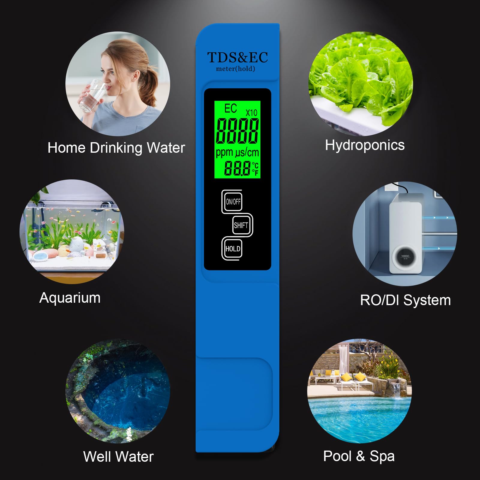 ๐๐จ๐ฌ๐ญ ๐๐๐๐ฎ๐ซ๐๐ญ๐ ๐๐จ ๐
๐๐ซ 4-in-1 Instant Read TDS Meter - Measures TDS, EC, & Temperature (ยฐC/ยฐF) - Digital Water Testing Kit for Tap, Well, Pool, Hydroponics, Aquarium, RO/DI System -Blue
