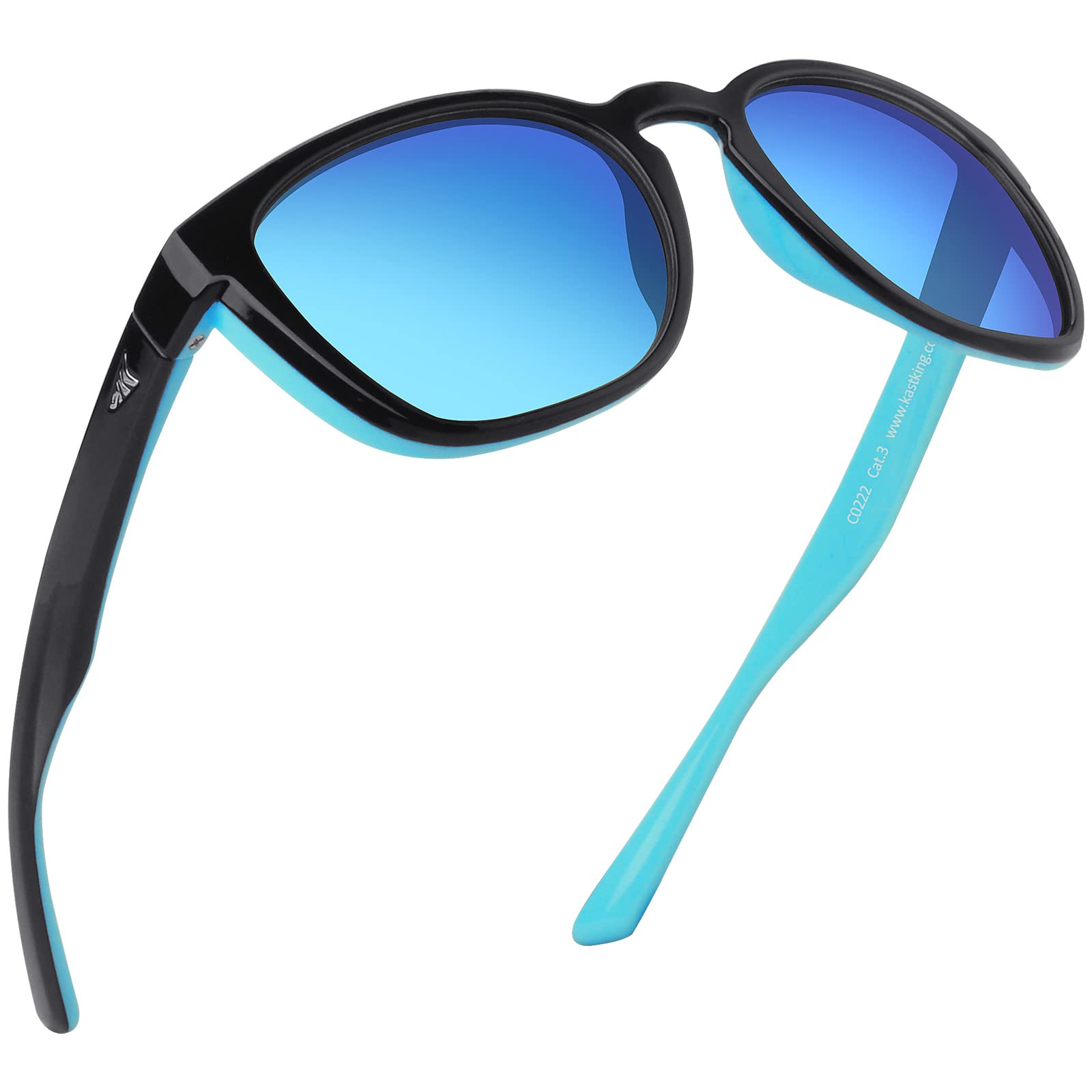 KastKing Tazlina Polarized Sport Sunglasses for Men and Women, Gloss Black Sky blue Frame, Smoke - Blue Ocean Mirror