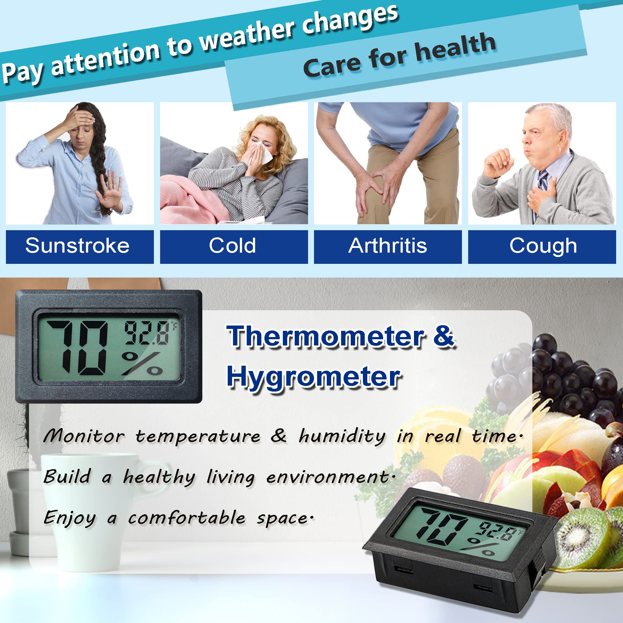 Humidity Gauge,Newlight66 Digital Hygrometer Indoor Outdoor Hygrometer Thermometer (°F) for Home Car Greenhouse(12 Pack)