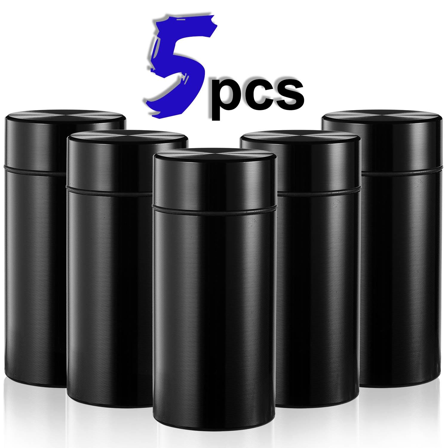Honeypuff 5 Pack Smell Proof Jar, Portable Airtight Storage Container With Silicone Ring, 42ml Multi-Use Aluminum Stash Bottle for Coffee, Herb & Spice Keep Fresh(Black)