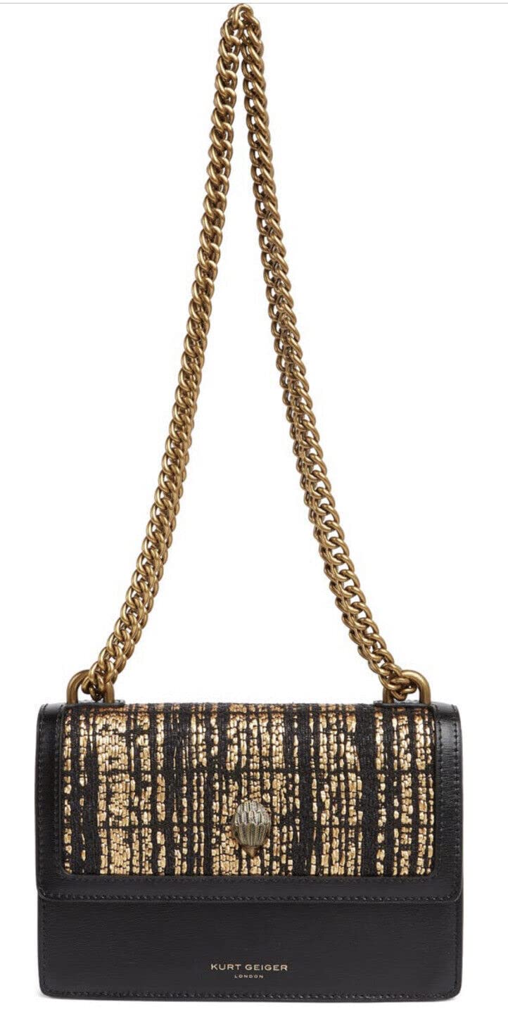 Kurt Geiger Women’s Shoreditch Gold Weave Black Leather Chain Strap Small Crossbody Bag