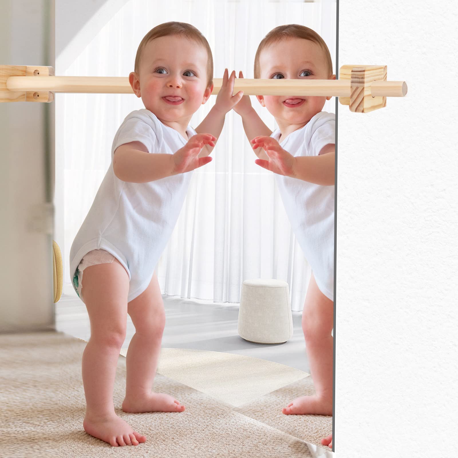 Montessori Wooden Pull Up Bar for Infants, 24 Inch Adjustable Infant Pull Up Bar Help Babies Exercise Balance and Coordination