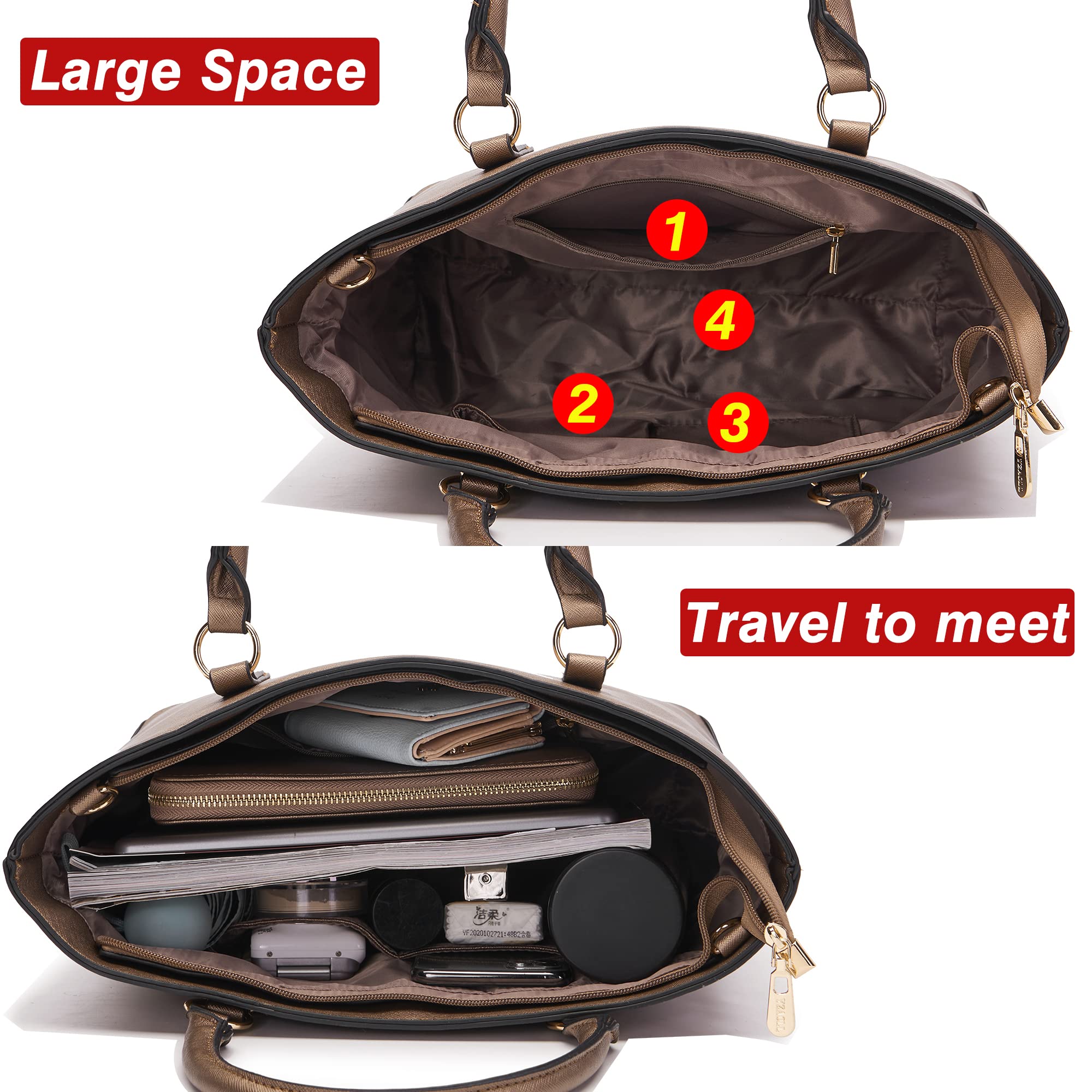 Large Totes Purses for Women Crossbody Satchel Bags Artificial Leather Women's Top-Handle Handbags,Bronze