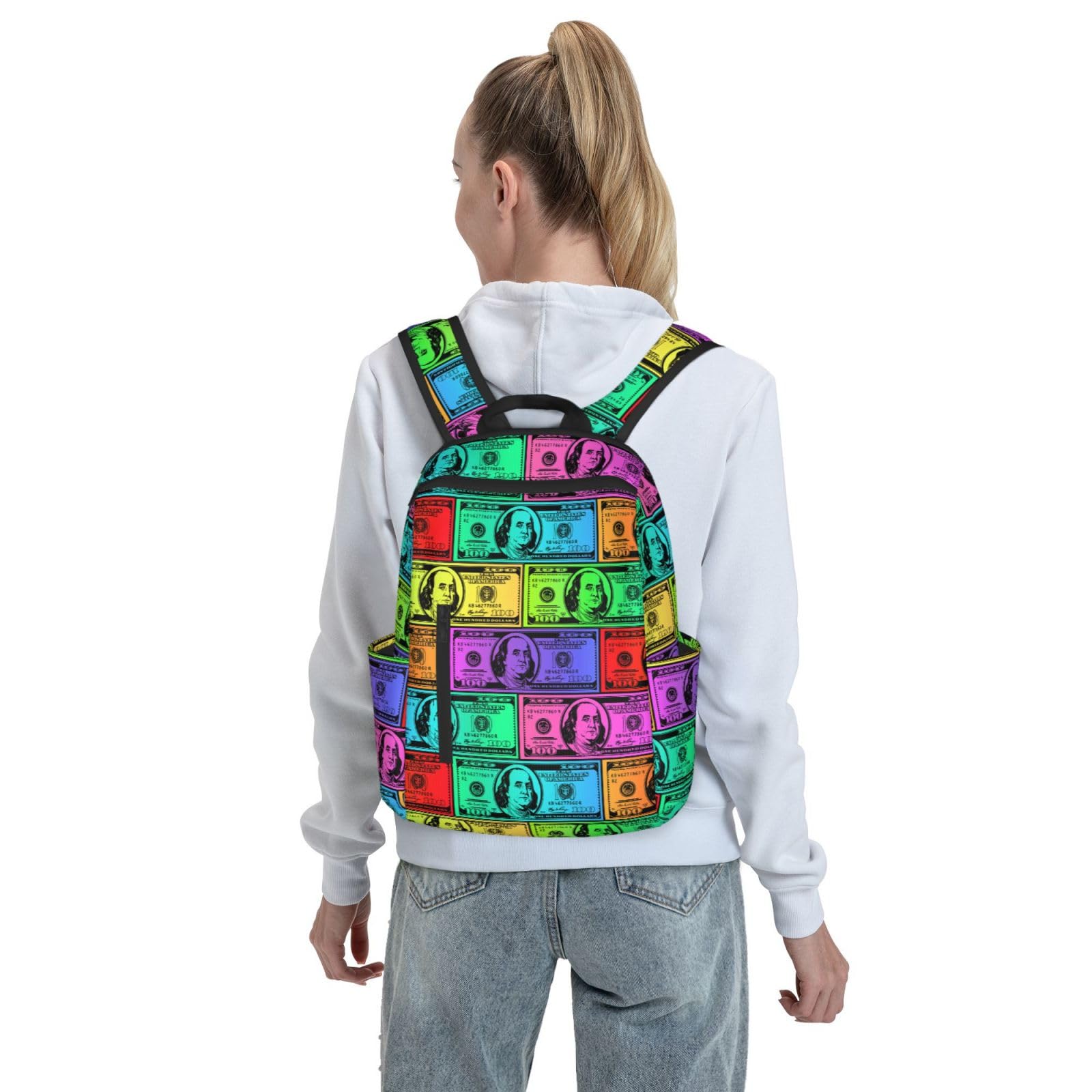 JZDACH For American Money Colorful Bill Dollars backpack book bags for college lightweight laptop backpacks for Men Women