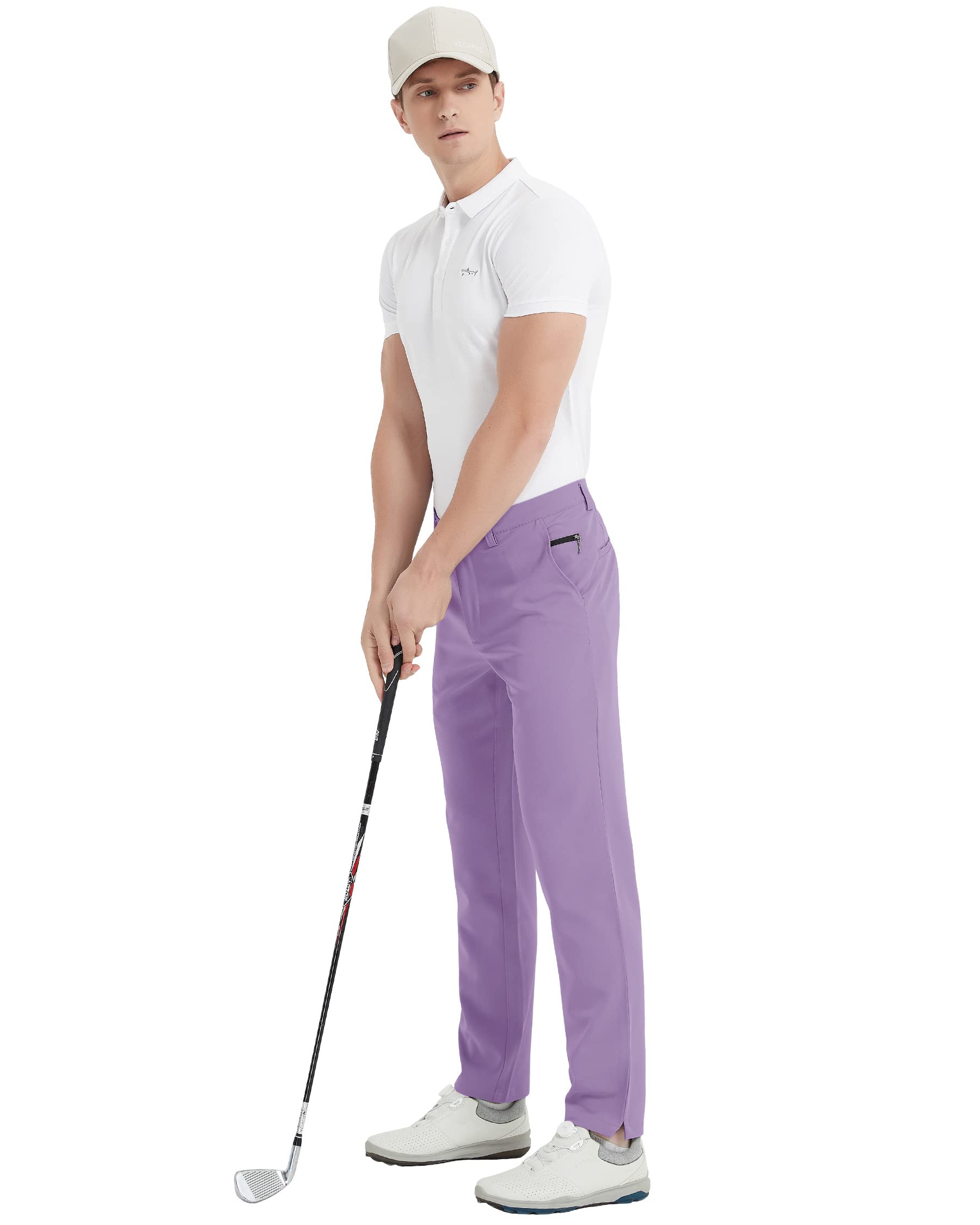 Lesmart Mens Golf Pants Stretch Slim Fit Lightweight Breathable Dry Fit Golf Pants with Pockets Violet 32Wx31L