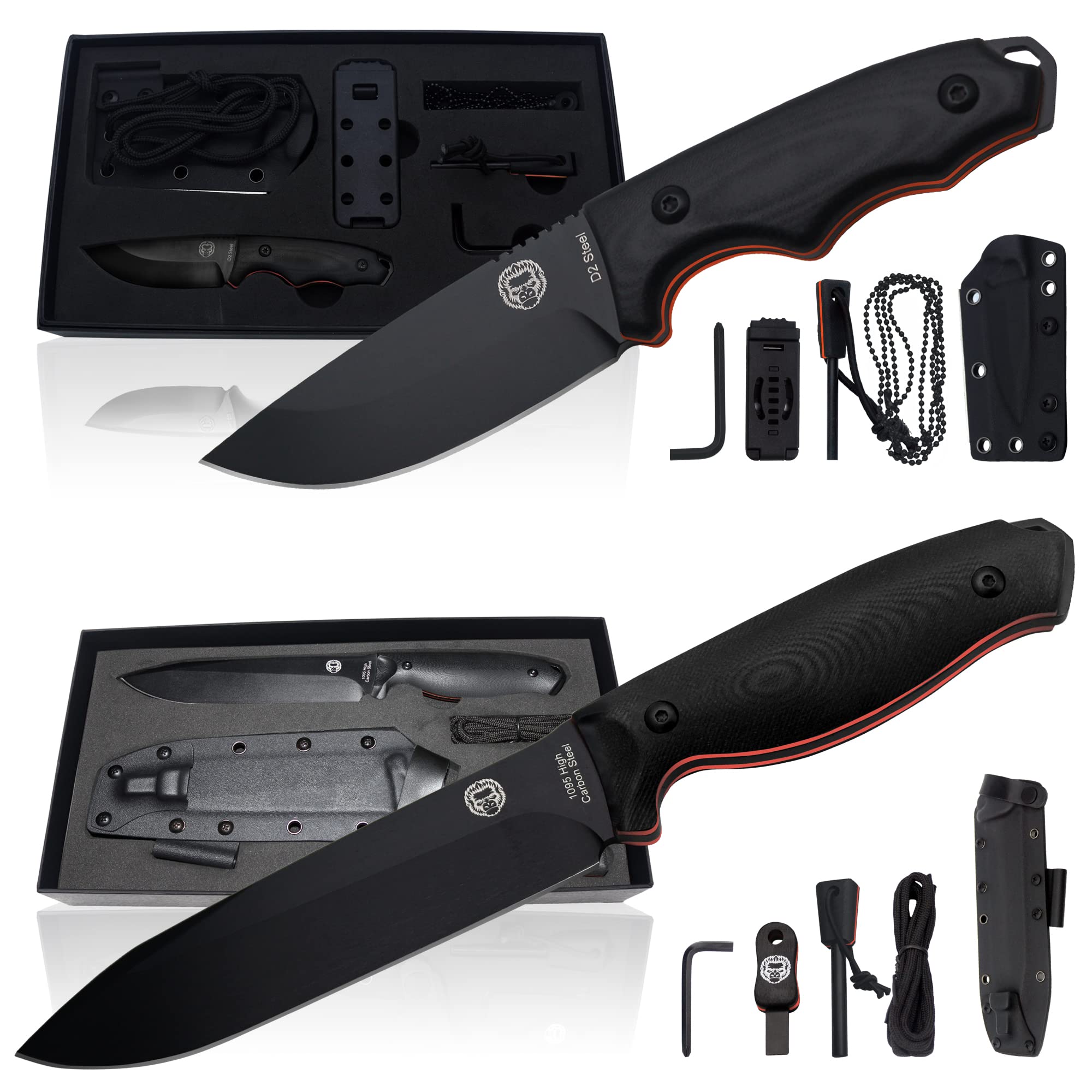 Large 1095 Bushcraft Knife Giftset and D2 Survival Neck Knife Bundle…