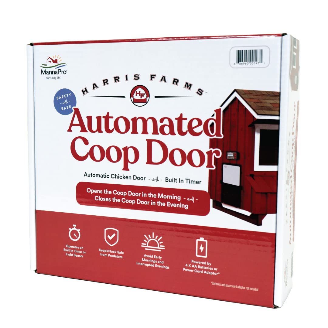 Manna Pro Harris Farms Automated Chicken Coop Door β Auto Door with Built-in Timer and Light - Flock Security System,White