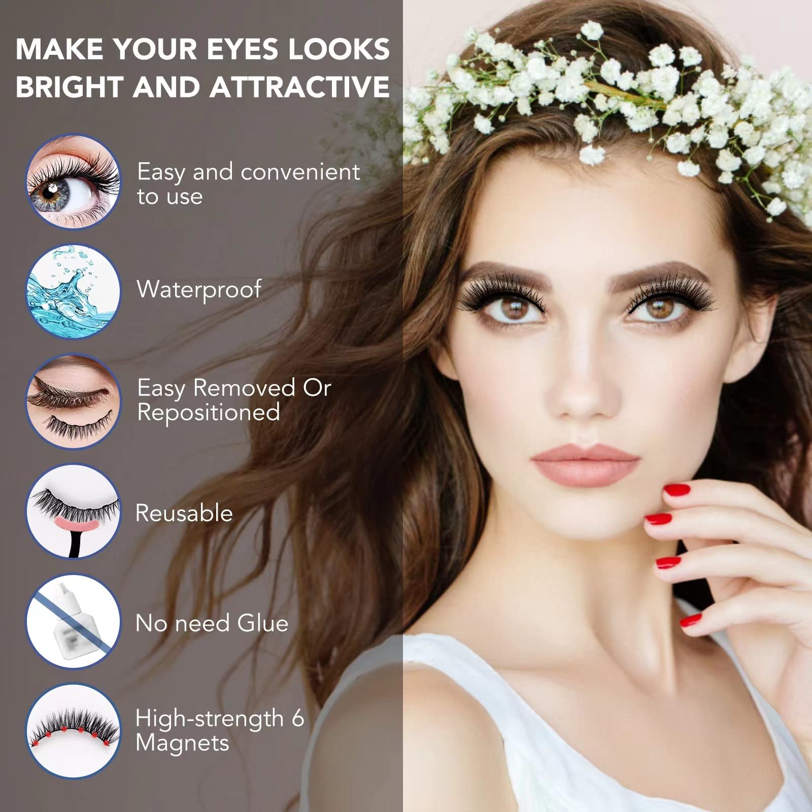 Magnetic Eyelashes Magnetic lashes Eyelashes magnetic lashes natural Magnetic Eyelashes with Eyeliner False Eyelashes Natural Look-No Glue Needed (5-Pairs)