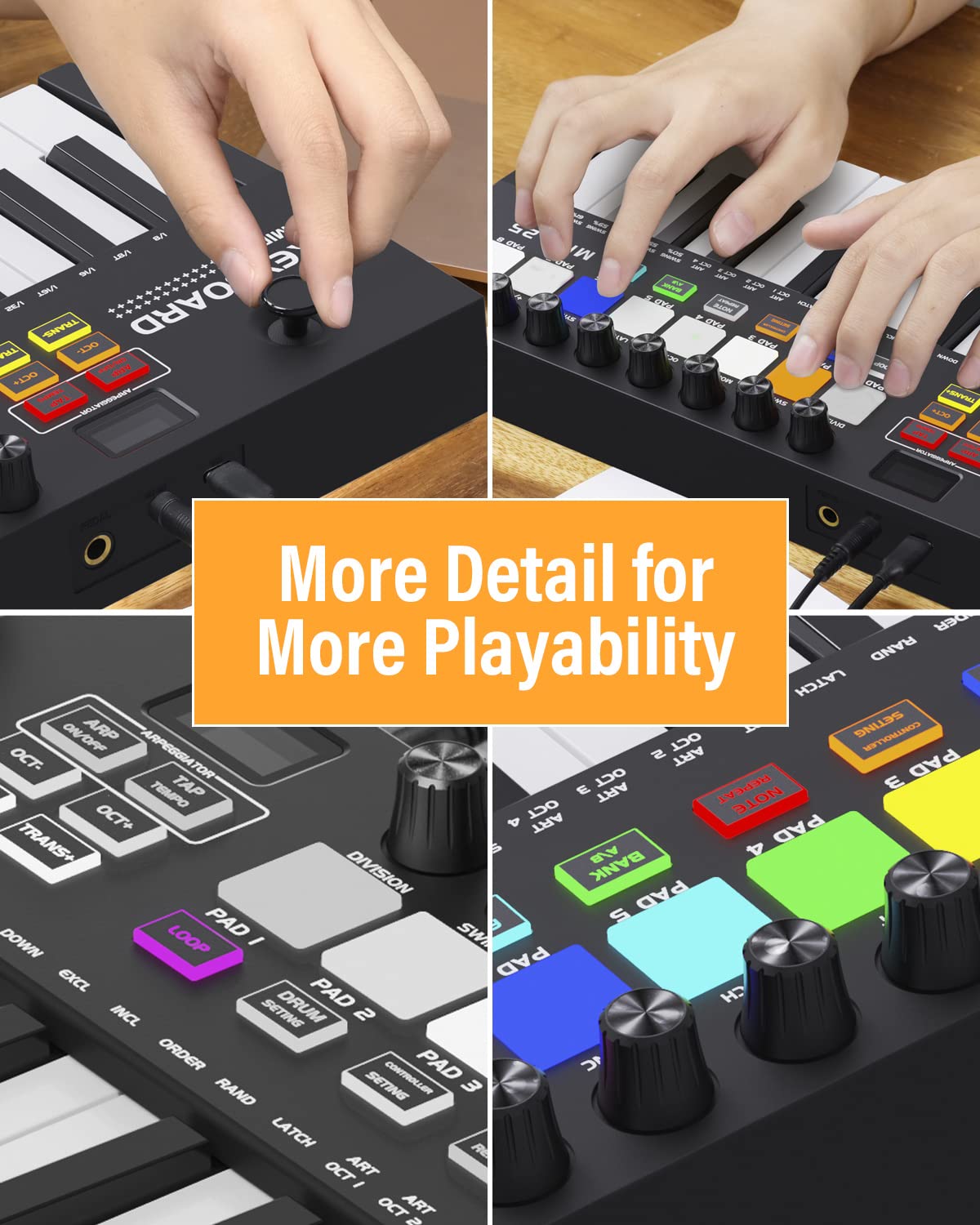 KONIX MIDI Keyboard Controller 25 Key, Portable USB MIDI with Velocity-Sensitive Mini Keys & OLED Screen Display for Mac/PC, Small MIDI Keyboard with Unique LOOP Function and 8 Backlit Drum Pads