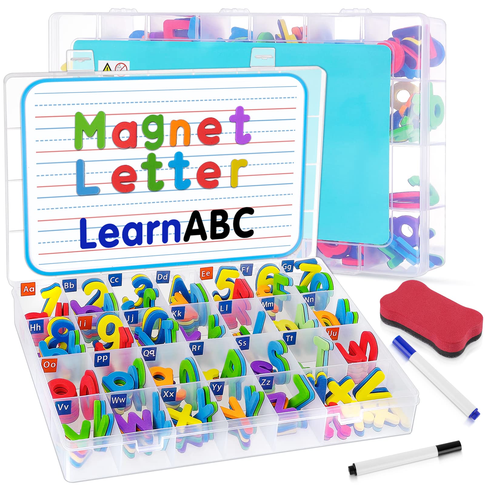 Magnetic Letters Alphabet ABC Magnets for Fridge Colorful Uppercase 234 Pcs with Double-Side Magnet Board Refrigerator Magnets Alphabet Magnets Foam Alphabet Letters for Kids Spelling and Learning
