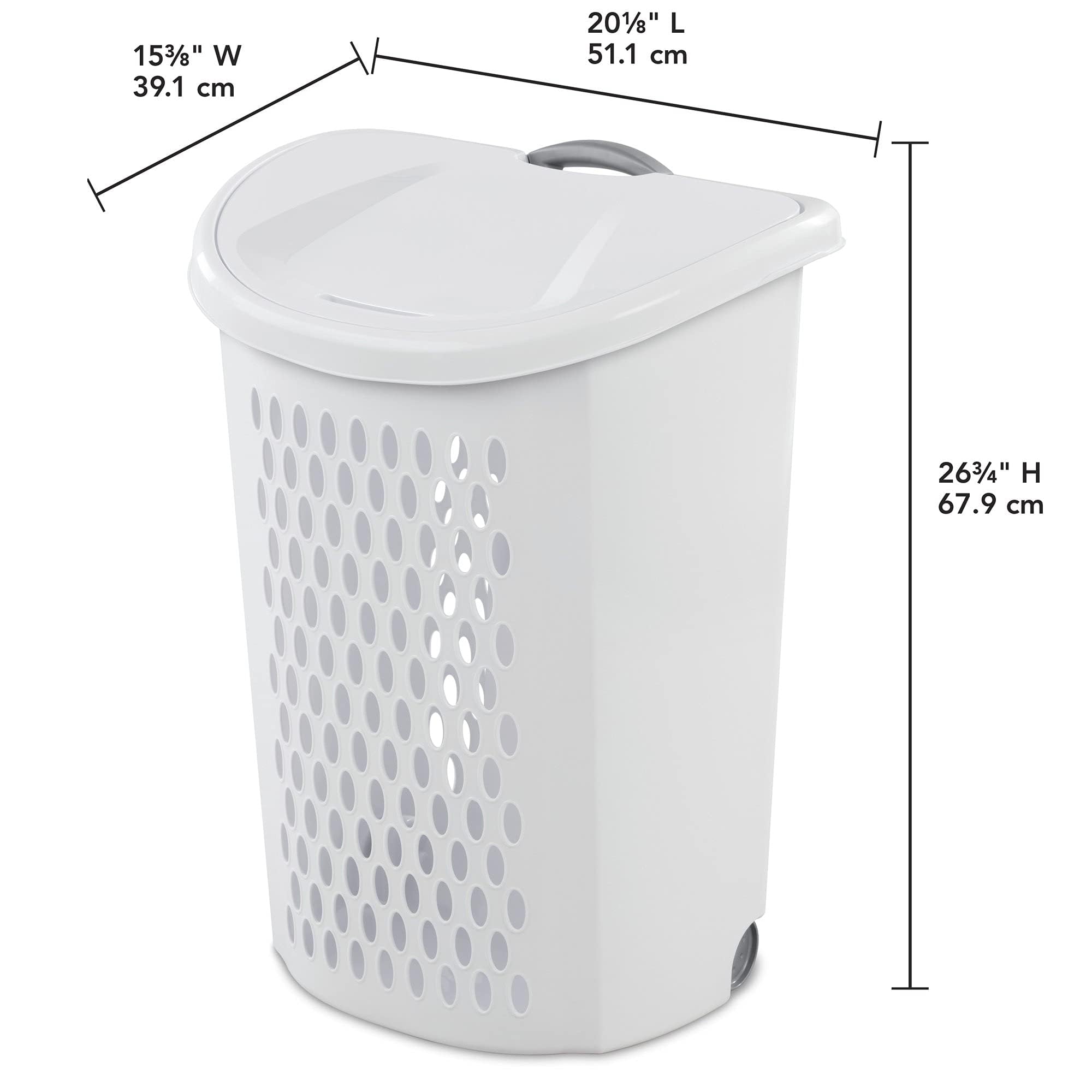 SeaQily Ultra Wheeled Design Clothes Laundry Basket, Mind Reader Basket Collection,135 Liter (20 1/8" x 15 3/8" x 26 3/4")Capacity, Laundry Hamper White Lid & Base w/Plastic Handle & Wheels,1-Pack