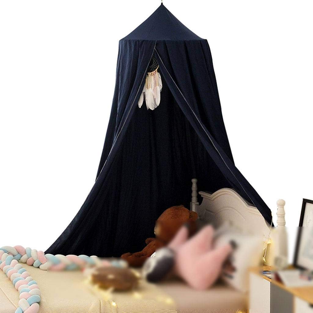 HUNOL Bedroom Decoration Bed Canopy,Polyester Princess Bed Curtain Blackout Dome Kids Teepee Installation Easy for The Baby Crib-Dark Blue