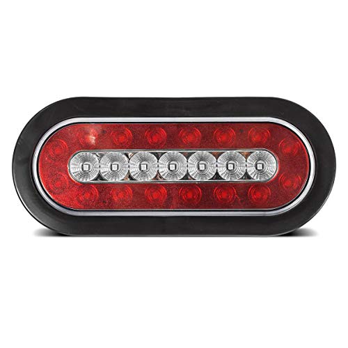 Partsam 2 Pcs 6" inch Oval Truck Trailer Led Tail Stop Brake Lights Taillights Running Red and Amber Parking Turn Signal Lights, Sealed 6 inch Oval led Trailer Tail Lights w reflectors Flush Mount
