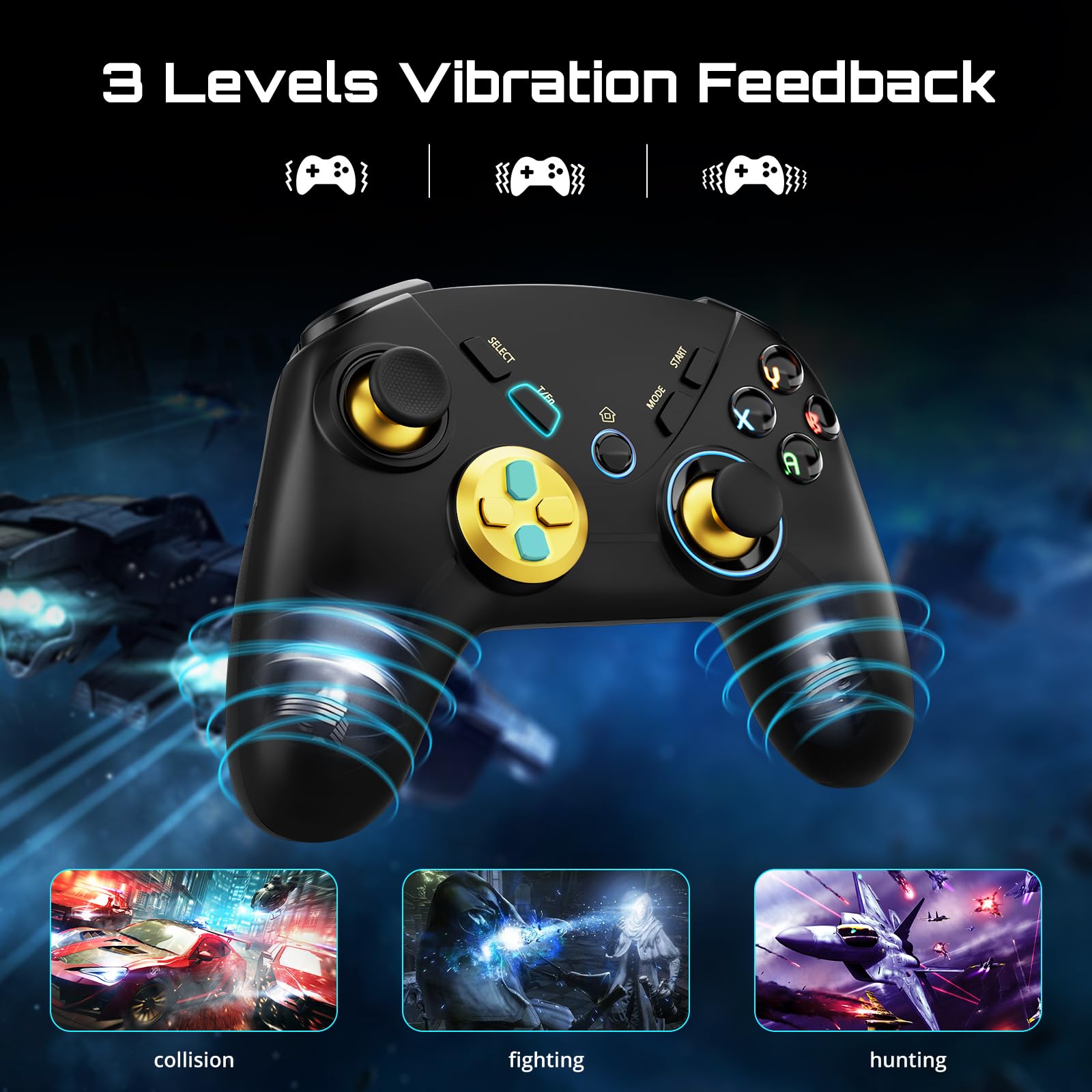 Multi-Platform PC Wireless Controller, Bluetooth Gaming Controller, Compatible with Windows, iPad, Steam, Laptop, Mac, Tablet, and Smart TV, with Double Shock, Macro Keys, Turbo Button, LED Backlight