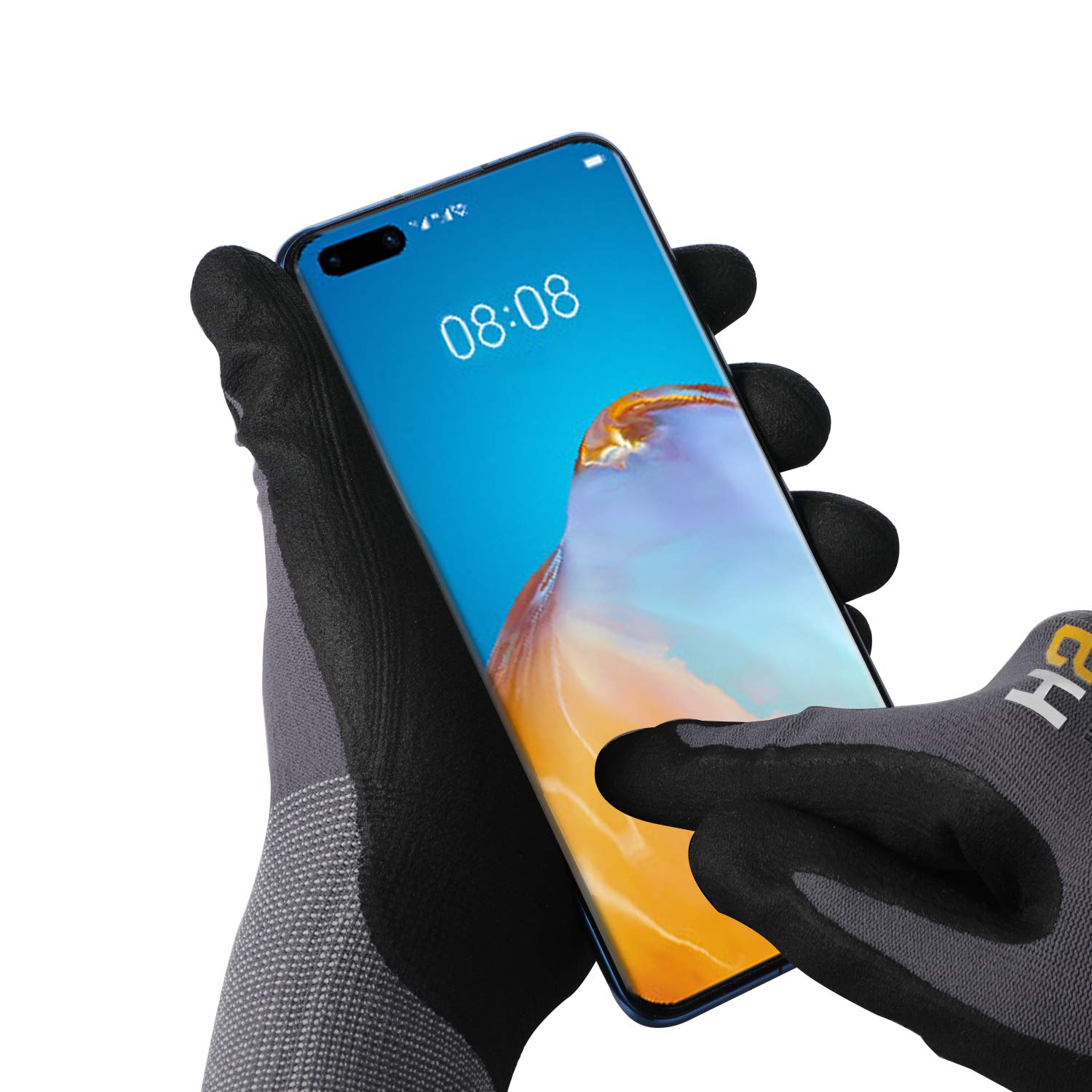 HPHST Nitrile Work Gloves SF001TS,Micro Foam Technology & Spandex Liner Nitrile Coated,CE Approved 15 Gauge Ergonomic Design,Smart Touch,Thin Machine Washable,Grey Small 12 Pairs Pack