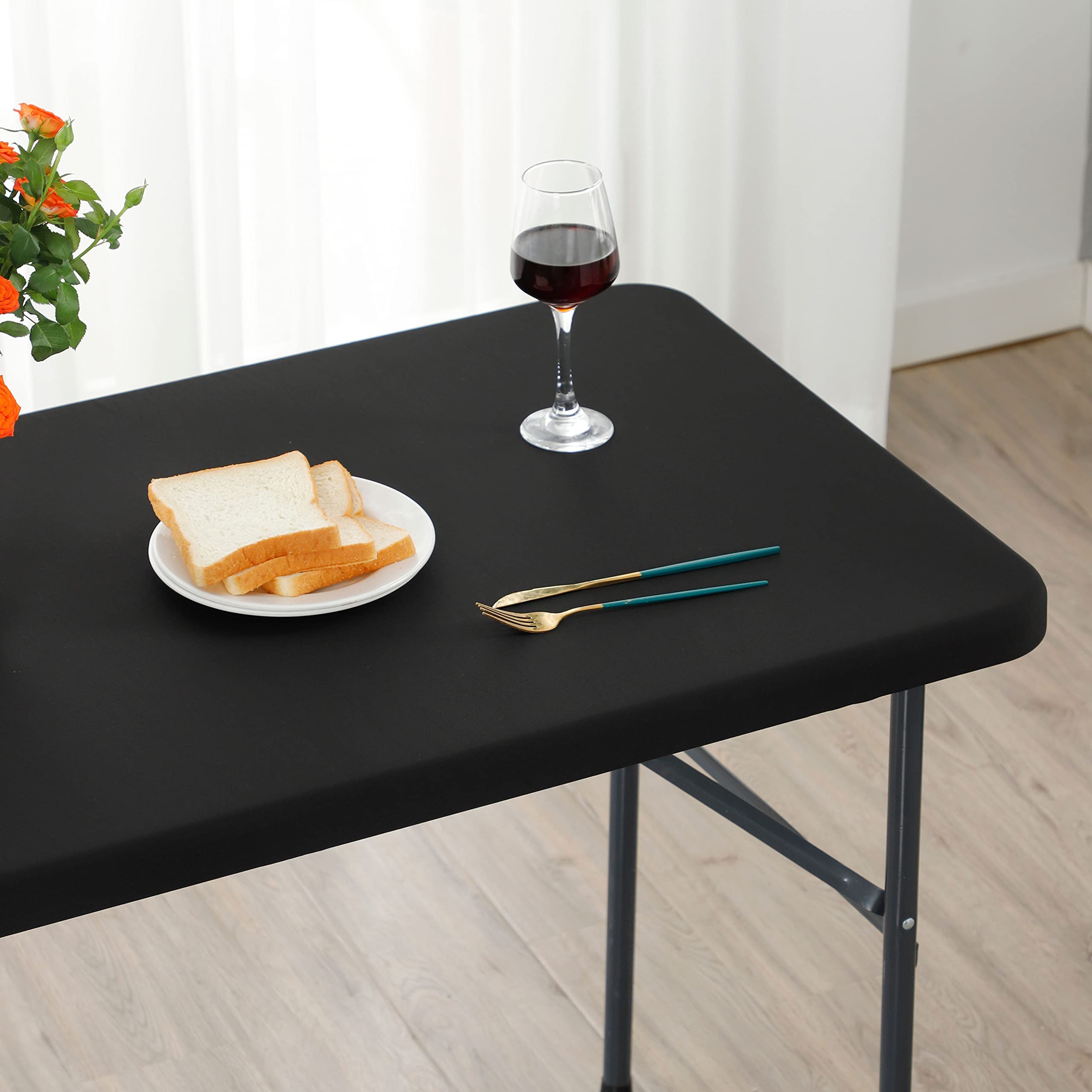 NEWISHER 2 Pack Fitted Tablecloth Rectangle 4ft Elastic Edge Spandex Table Top Cover for Picnic Outdoor Camping Park Patio Black 23 x 48 inch