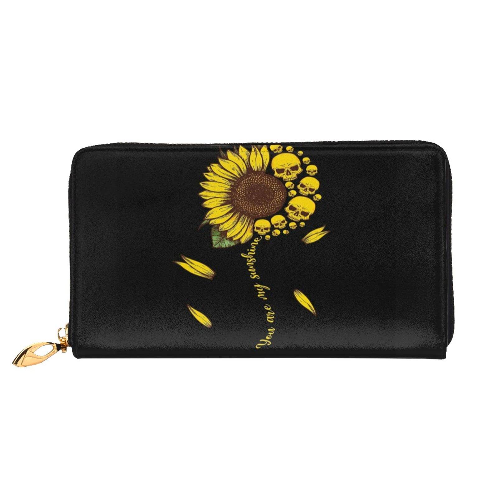Long Handbag Purse Wristlet Bag Card Holder Wallet-Skull Head Sunflower Leather Wallet for Women Men