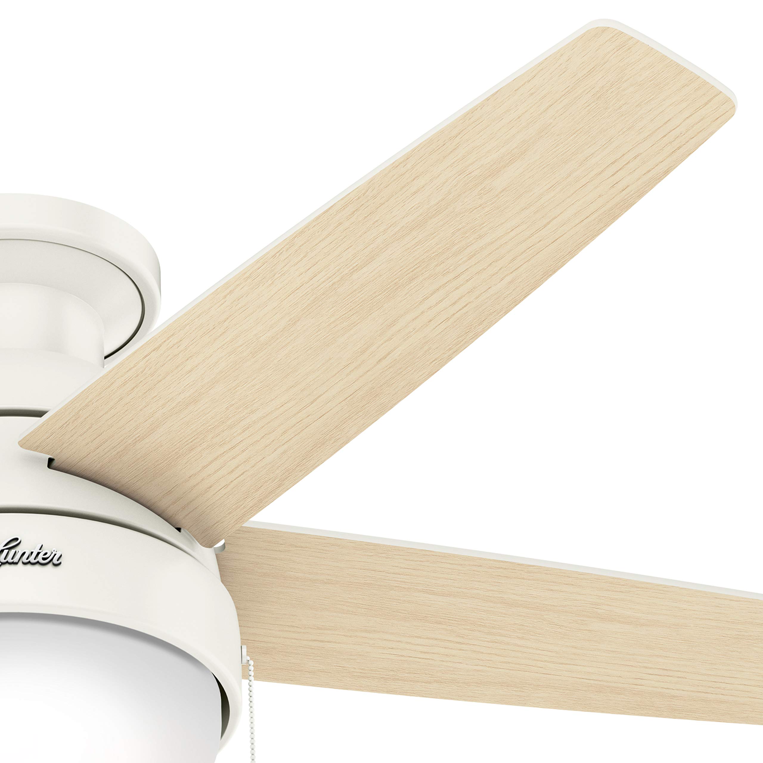 Hunter Fan 46 inch Low Profile Fresh White Indoor Ceiling Fan with Light Kit and Pull Chain (Renewed)
