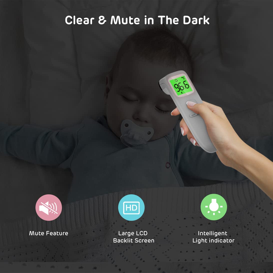 No-Touch Forehead Thermometer for Adults, Baby, Kids, Infrared Temporal Thermometer with Silent Mode, LCD Display and Memory Function, Ideal for Whole Family