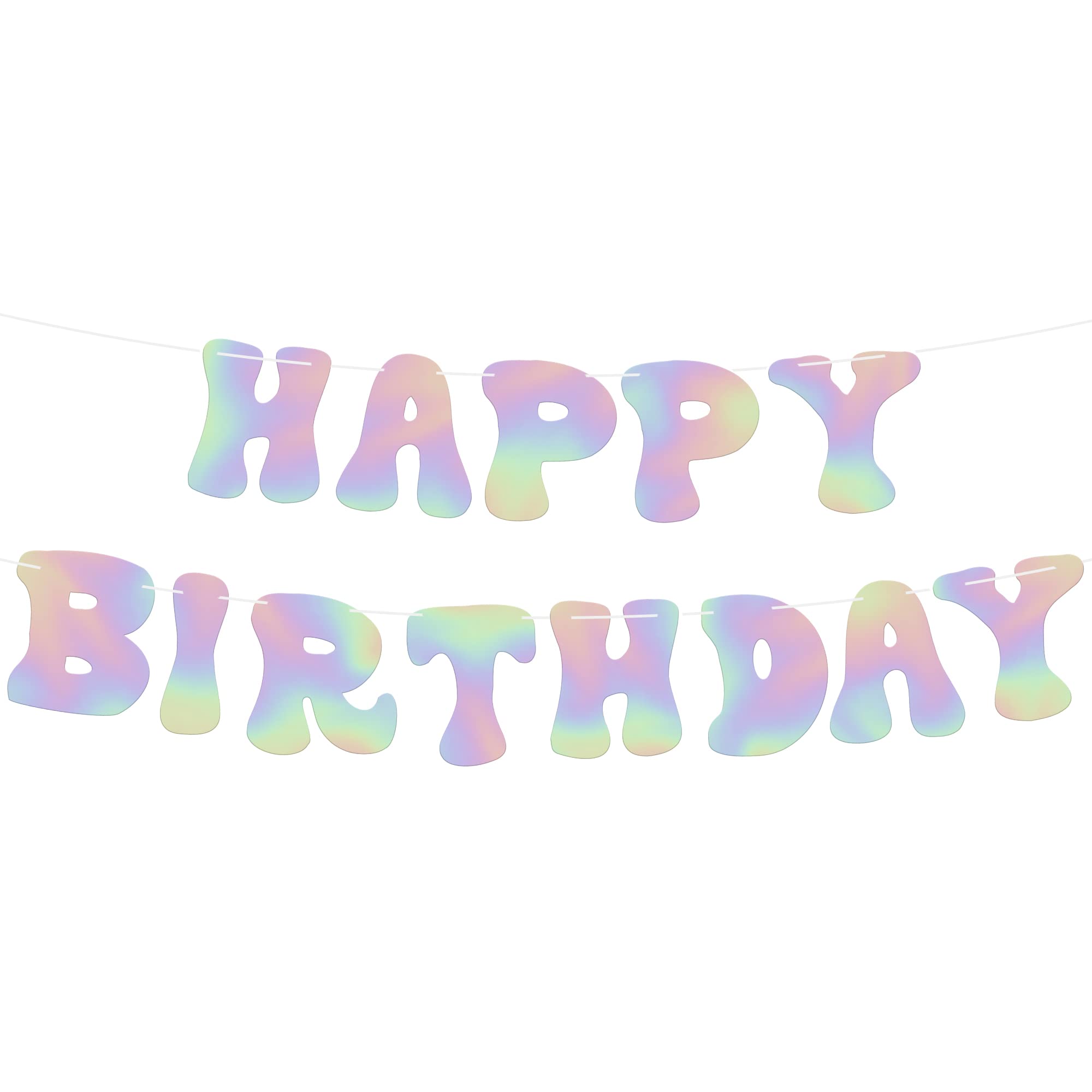 KatchOn Iridescent Happy Birthday Banner Prestrung - 10 Feet | Disco Happy Birthday Sign | Iridescent Party Decorations | Disco Birthday Banner for Women | Holographic Disco Birthday Party Decorations