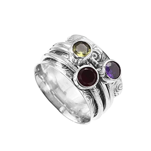 Multi gemstone Spinner ring Meditation Family Spinning Anxiety ring 925 sterling silver ring silver jewelry (12)