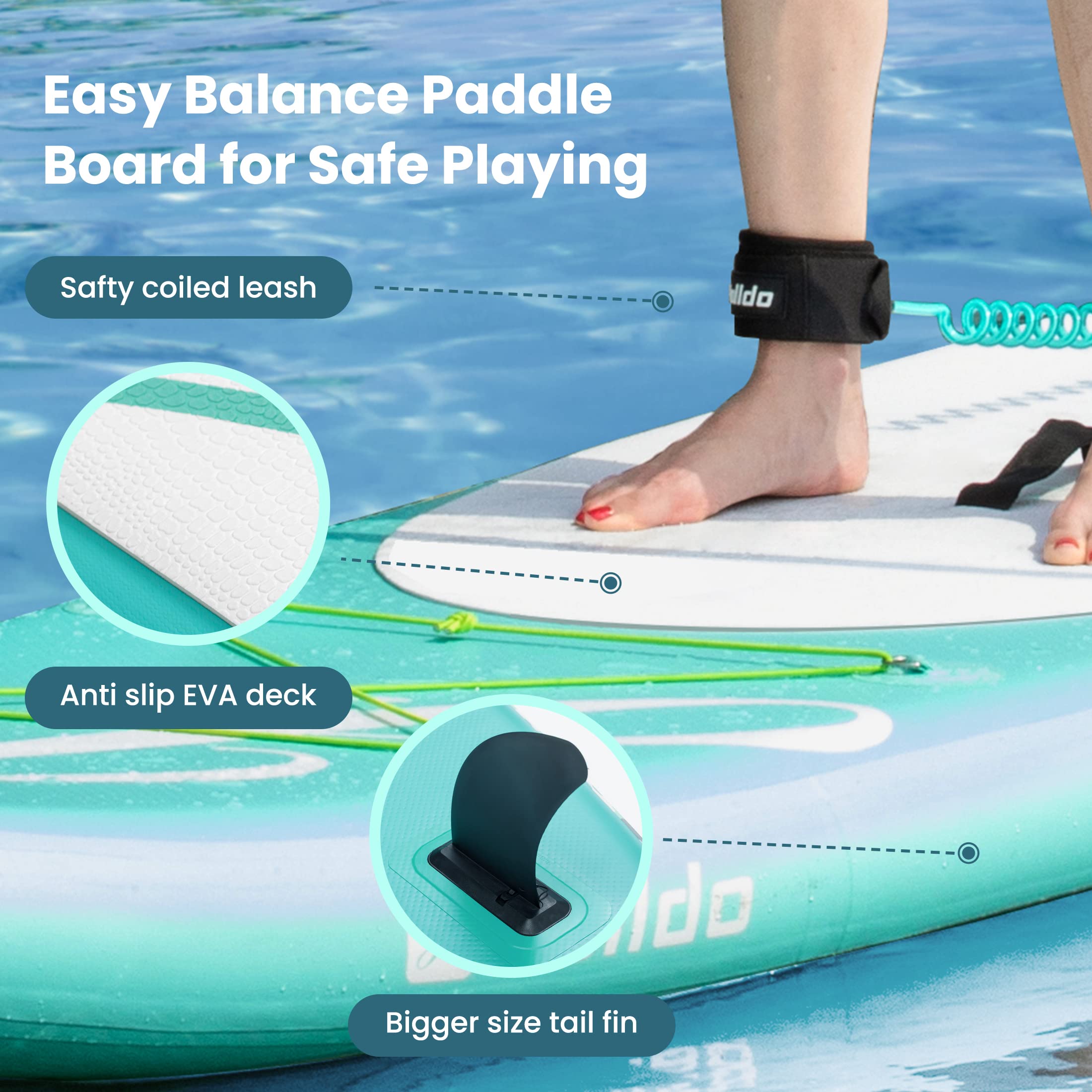 jolldo SUP Inflatable Paddle Board, Stand Up Paddle Board 10’6”×31"×6" Ultra-Light (17lbs) Paddle Board for Adults Youth, SUP with Bag, Adjustable Paddle, Pump, Leash, Fins, Repair Kit