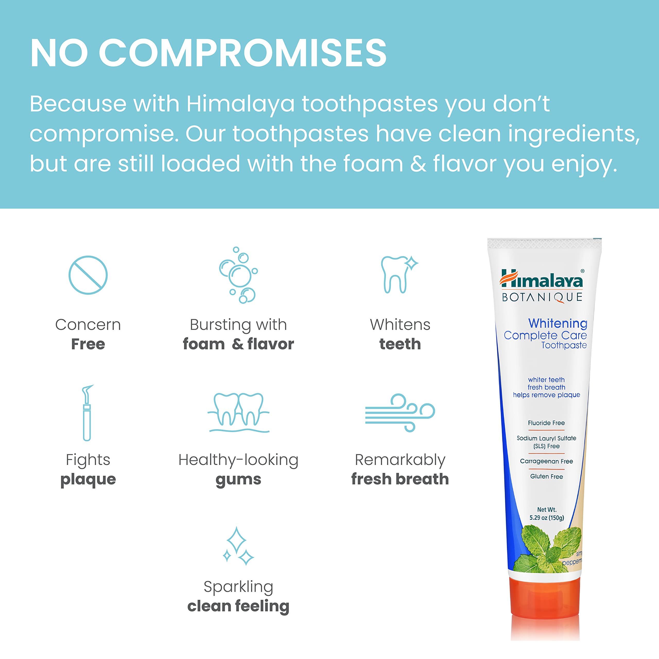 Himalaya Botanique Complete Care Whitening Toothpaste, Simply Peppermint, Fluoride Free for a Clean Mouth, Whiter Teeth and Fresh Breath, 5.29 oz, 2 Pack
