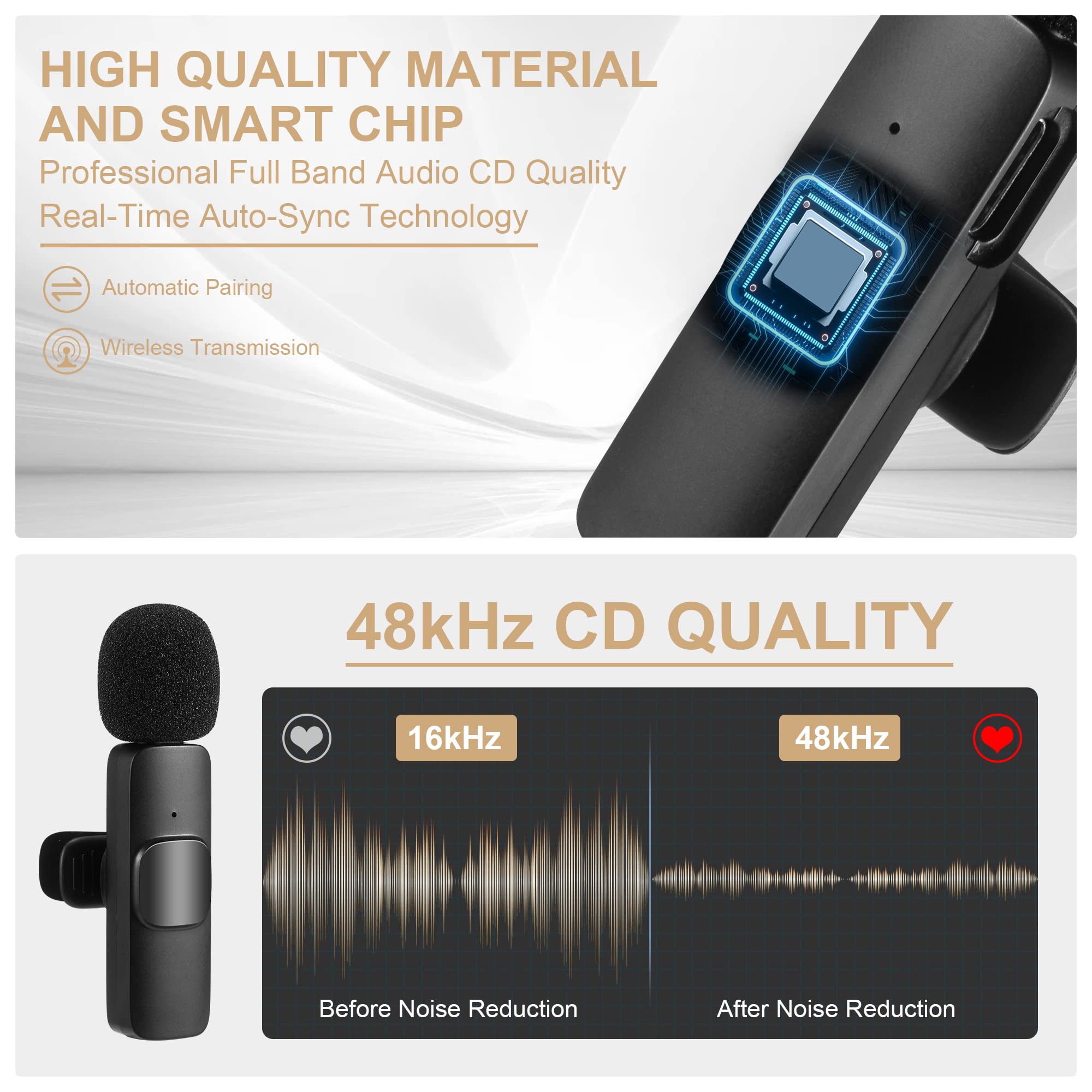 HMKCH Wireless Lavalier Microphone for phone(USB C), Plug-Play Wireless Mic for Recording, Live Streaming, YouTube, TikTok, Facebook, Noise Reduction/No APP & Bluetooth Needed