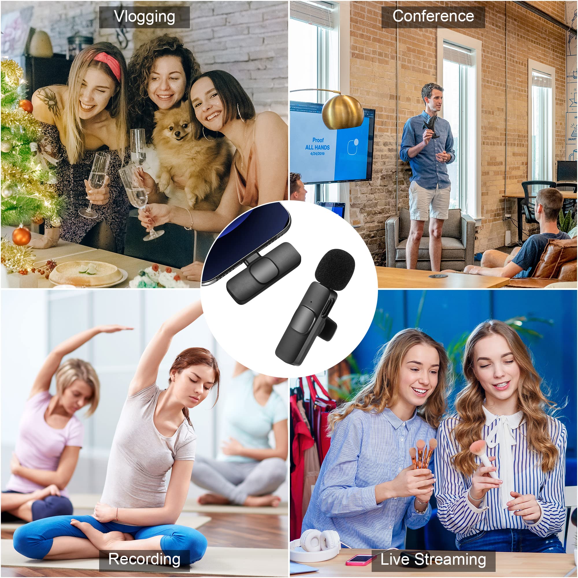 HMKCH Wireless Lavalier Microphone for iPhone iPad, Plug-Play Wireless Mic for Recording, Live Streaming, YouTube, TikTok, Facebook, Noise Reduction/No APP & Bluetooth Needed