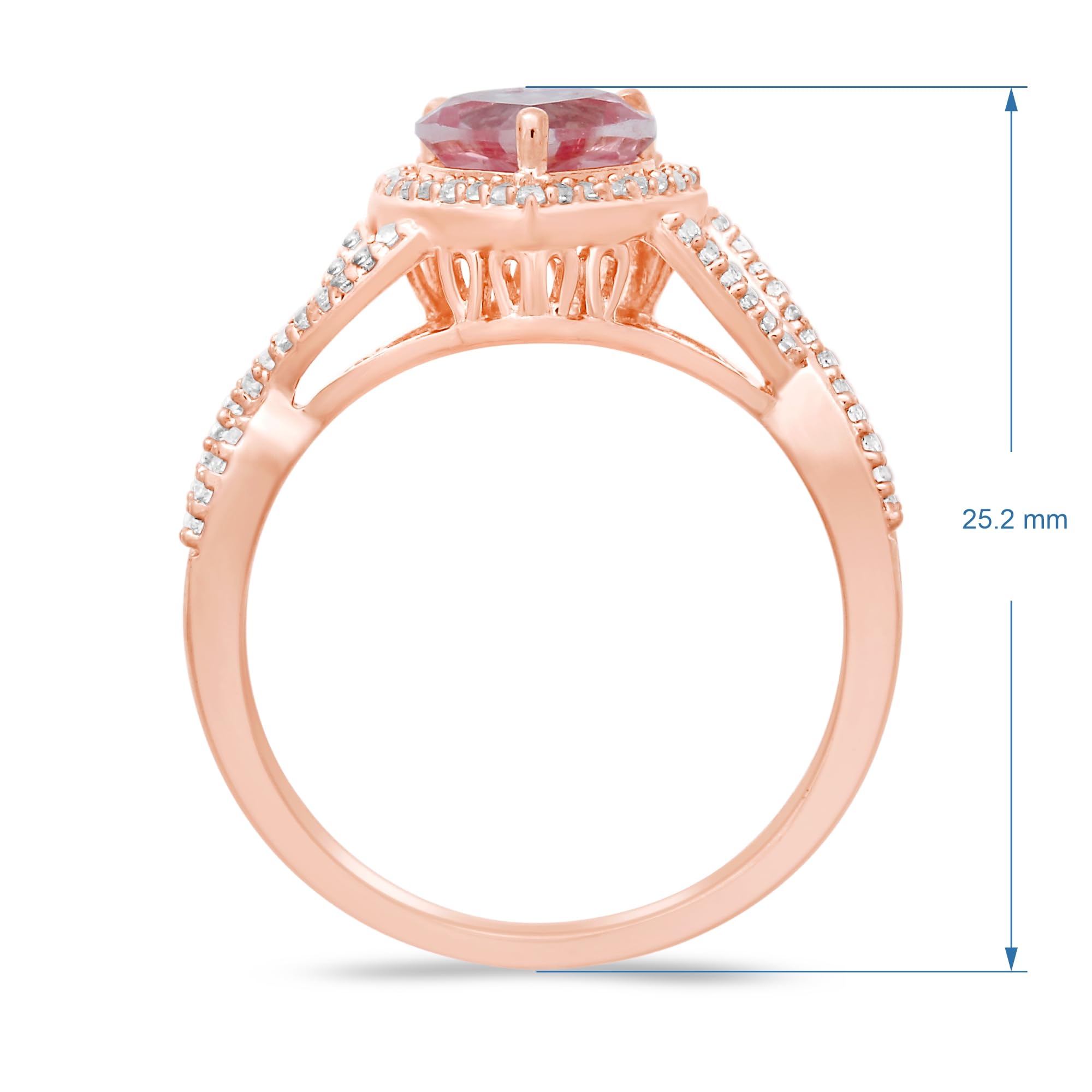 Jewelili Rose Gold over Sterling Silver 7 MM Heart Shape Created Morganite and Round Created White Sapphire Heart Ring, Size 7