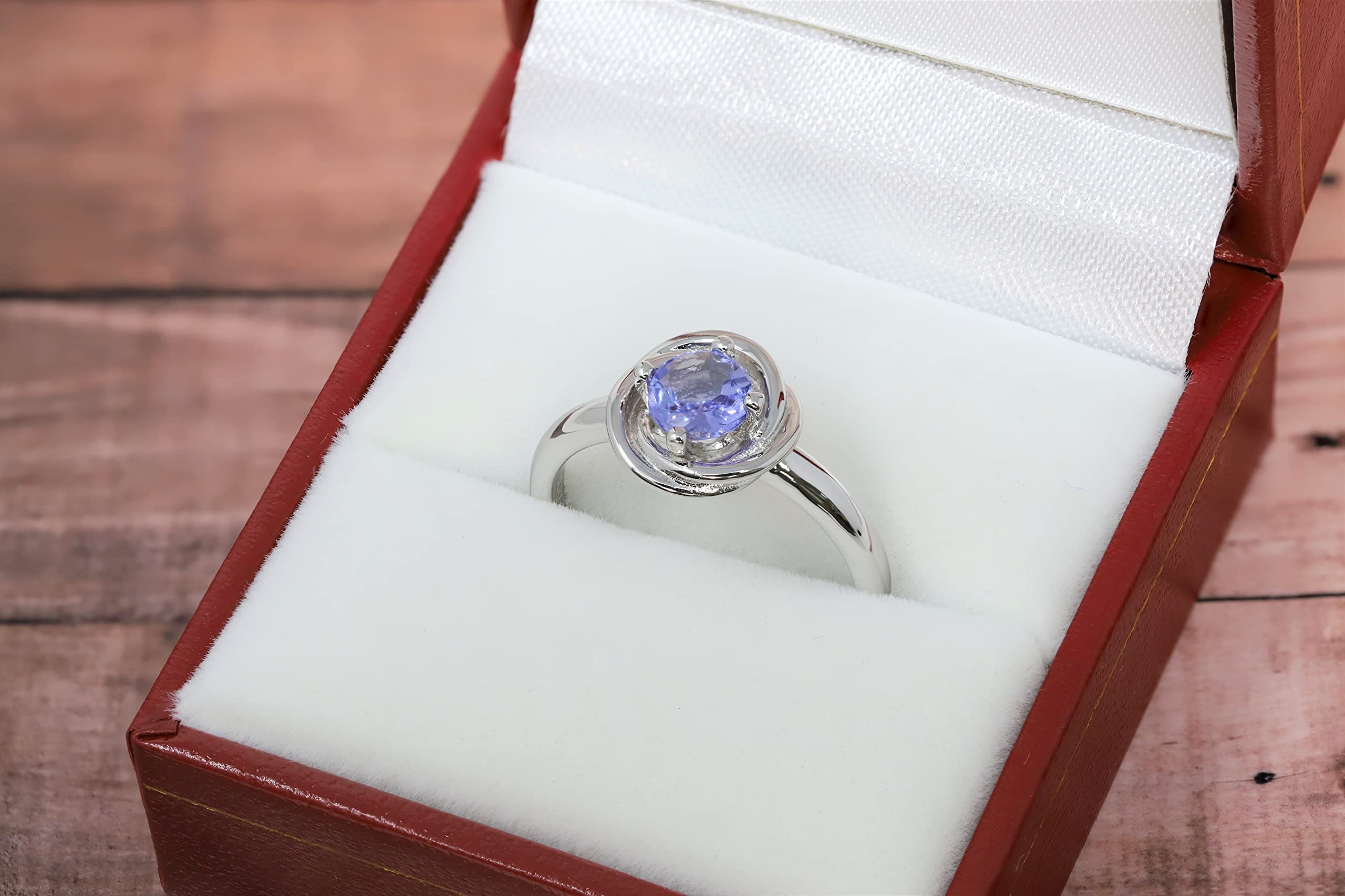 KOKAV 925 Sterling Silver Genuine Tanzanite 1Ct Round Flower Ring. Size 7