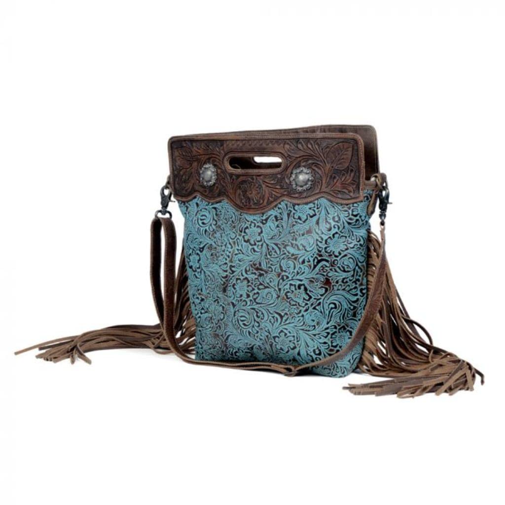 Myra Bag Blue Vine Hand-Tooled Bag S-3361