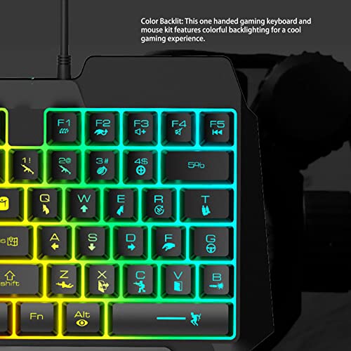 One Handed Keyboard Mouse Combo, 39 Keys Gaming Keyboard Ergonomic Design, 4 Level DPI Adjustable Mouse, RGB Color Backlit USB Keyboard Mouse Set for Work, Game