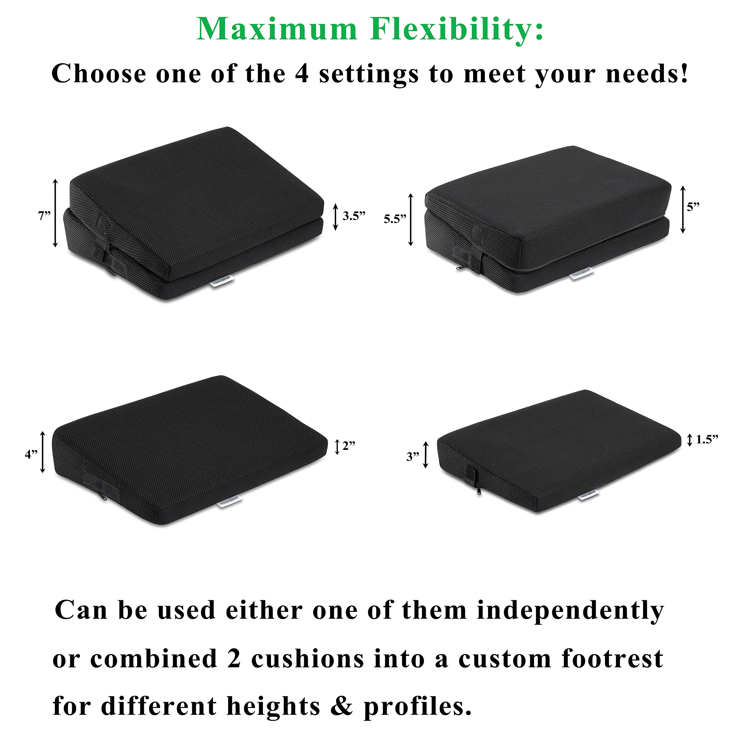 InteVision 4-in-1 Footrest for Added Height - Premium Foam Foot Cushion Works Great for Under Desk or bar - Will not Slide on Any Surface