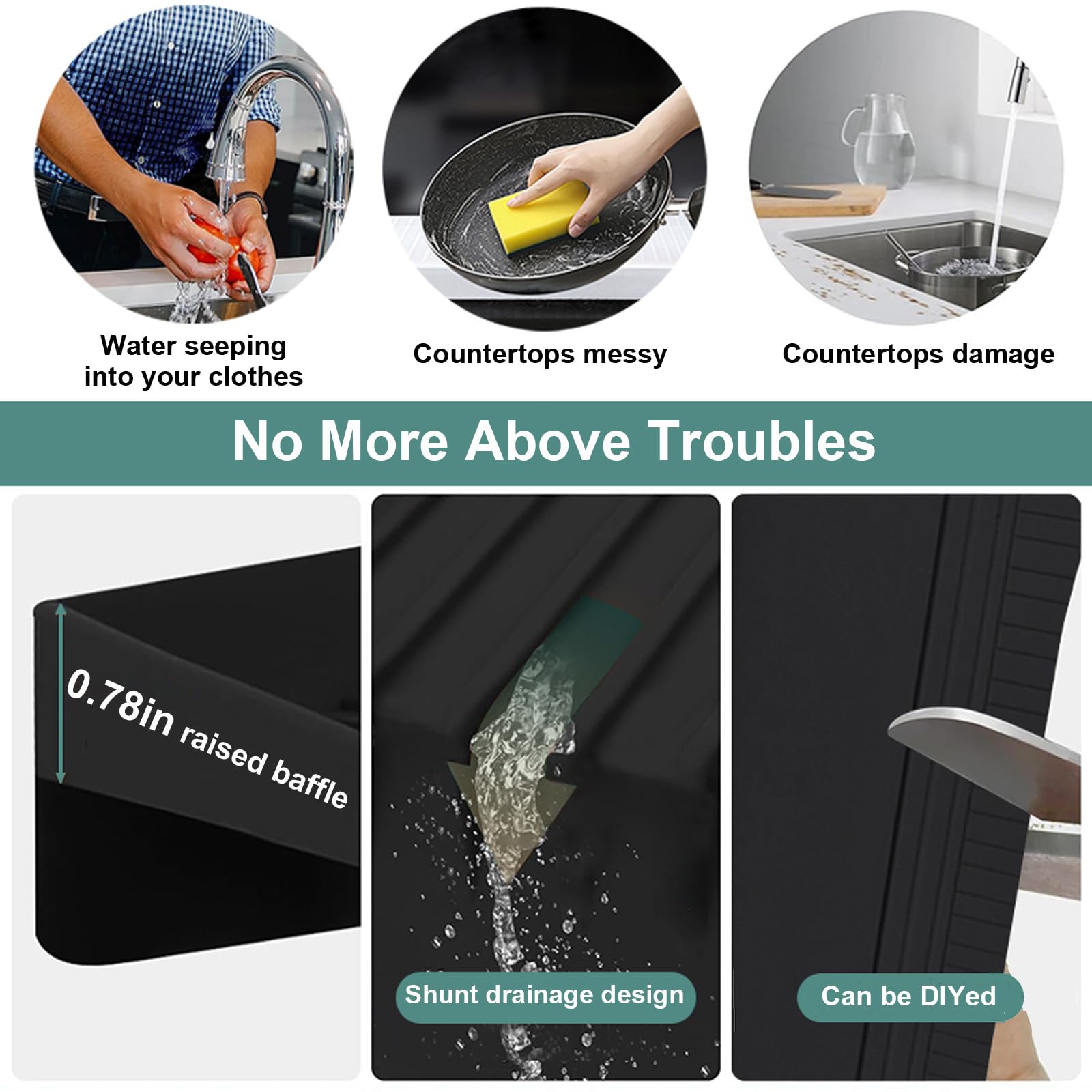 Silicone Sink Edge Protector & Splash Guards for Kitchen Sink Bathtub Sink, Upgrade 5° Multifunction Silicone Sink Protector Countertop Protectors - 20" x 4" Sink Protector (Black)