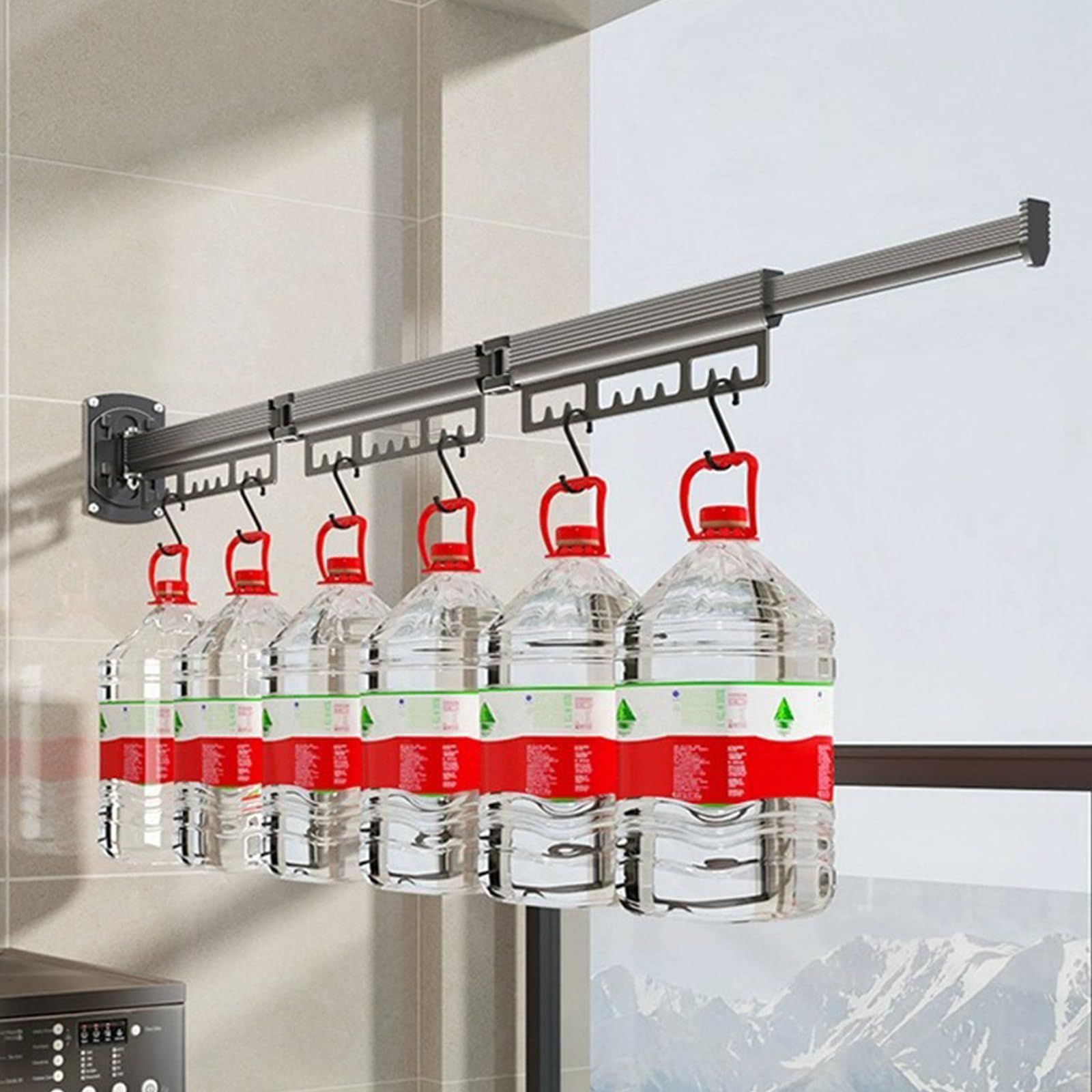 QruiLanTu Clothes Drying Rack Wall Mounted Retractable Clothes Drying Rack Space-Saver Laundry Drying Rack Collapsible(Tri-Fold) for Balcony, Laundry, Bathroom, Patio, Apartment, Dormitory(Dark Grey)