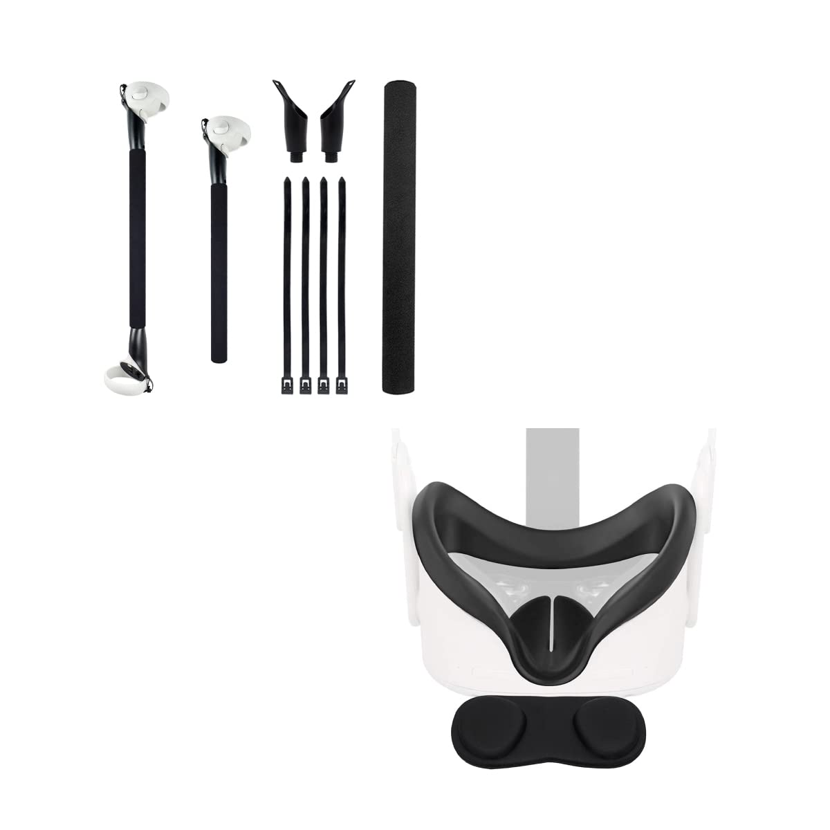 Long Stick Handle Bracket and VR Face Cover and Lens Cover Compatible for Quest 2 Headset