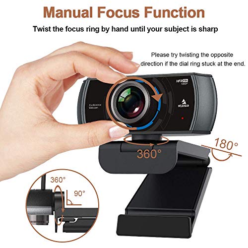 NexiGo N980P 1080P 60FPS Webcam with Microphone, HD USB Computer Camera, Built-in Dual Noise Reduction Mics, 120 Degrees Wide-Angle for Zoom/Skype/FaceTime/Teams, PC Mac Desktop (Renewed)