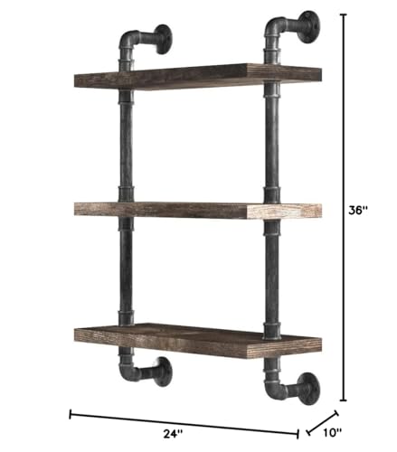 WGX Design for You Industrial Pipe BookcaIndustrial Pipe Bookcase Wall Shelf,Rustic Floating Wood Shelves Shelving (24'')