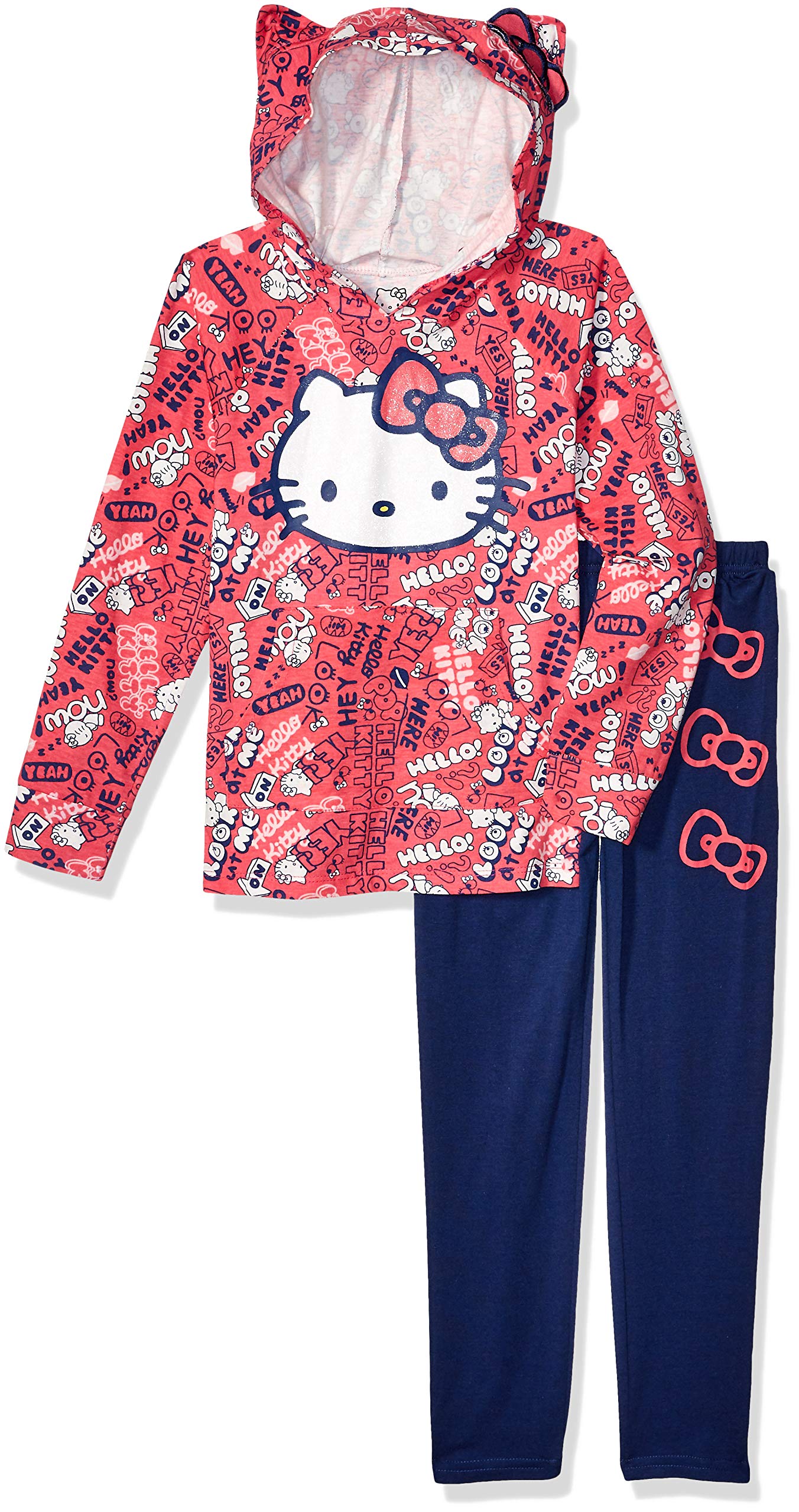 Hello Kitty Big Girls 2 Piece Hoodie and Pant Legging Set, Pink, 7