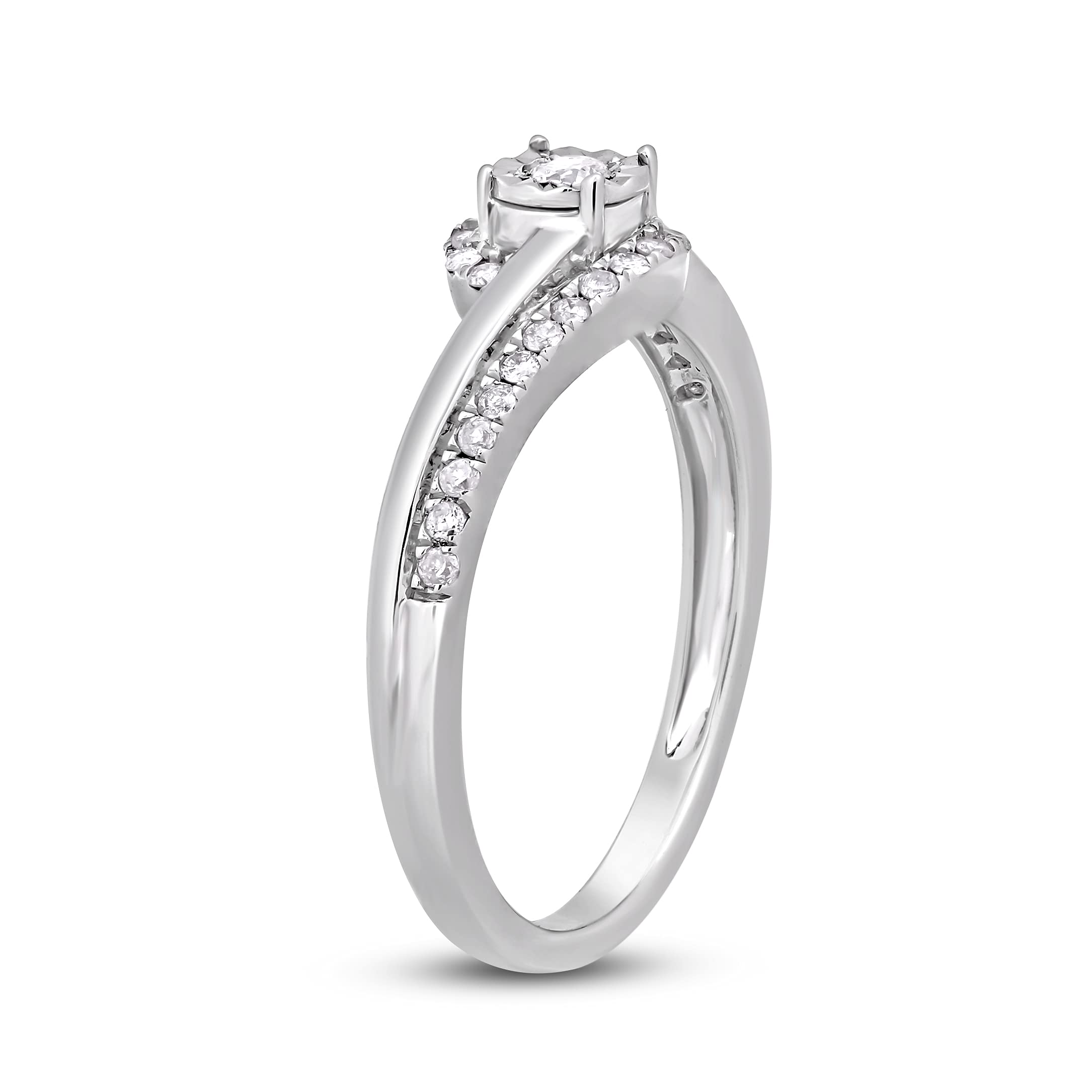 Jewelili Sterling Silver 1/4 Cttw Natural White Round Cut Diamond Engagement Ring, Size 7