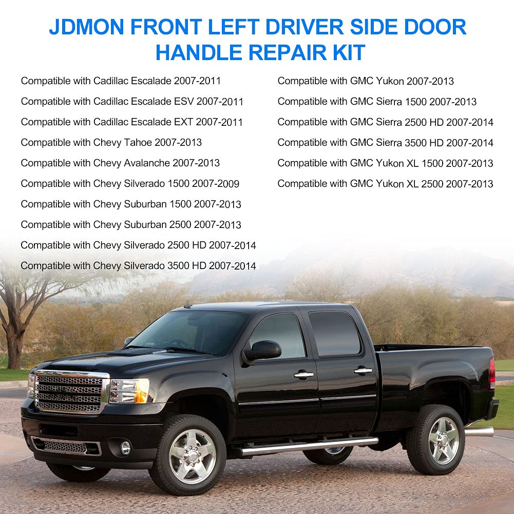 JDMON Front Driver Side Interior Door Handle Kit Replacement for 2007-2013 Chevy Tahoe/Avalanche/Silverado 1500 Suburban GMC Yukon/Sierra, Cadillac Escalade ESV Inside Handle Replaces 20833606 80374