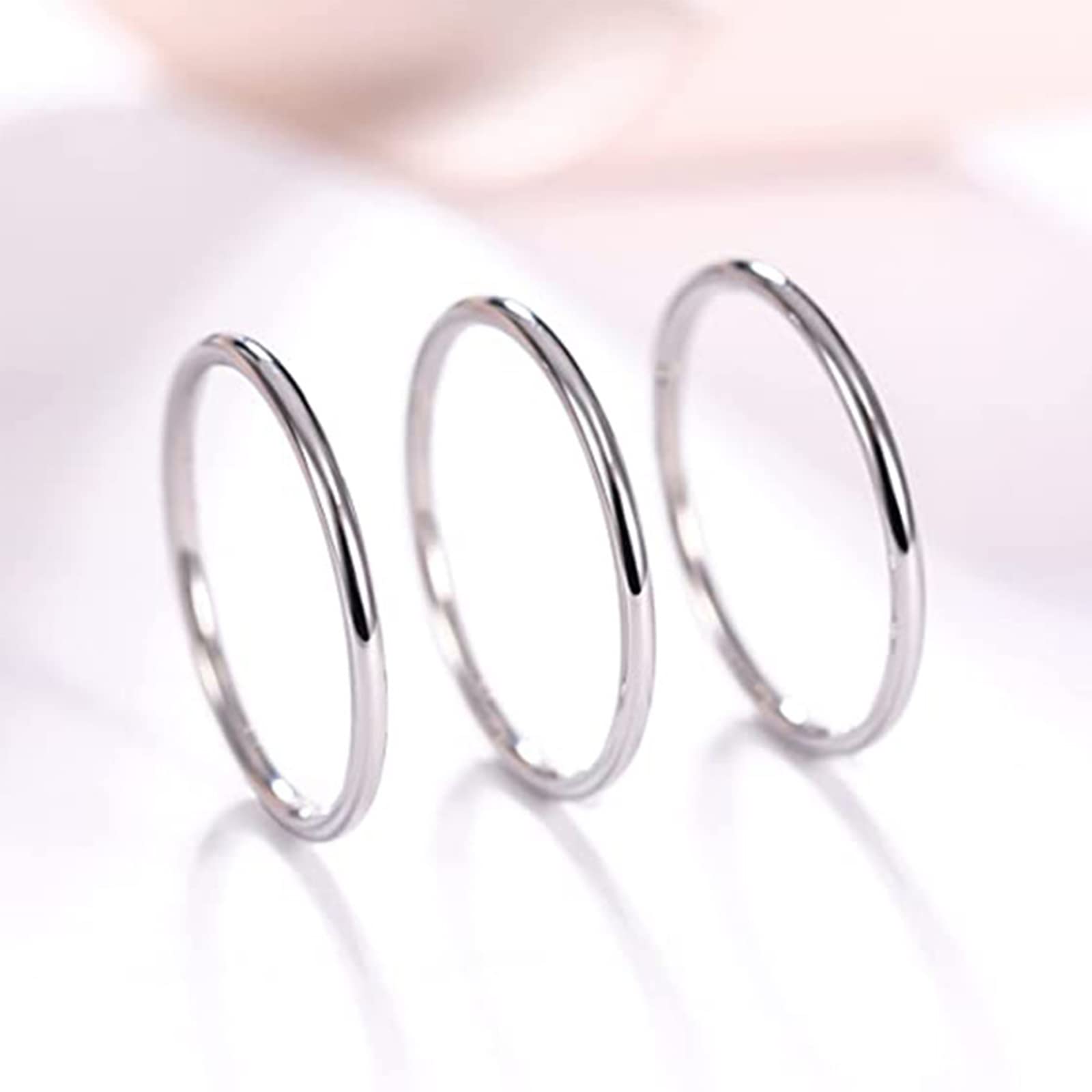 Long tiantian 6 Pcs Stacking Rings for Women Silver Simple Knuckle Rings for Women Stainless Steel Plain Thin Rings Thumb Statement Rings Christmas Stocking Stuffers Gifts(Size 7)