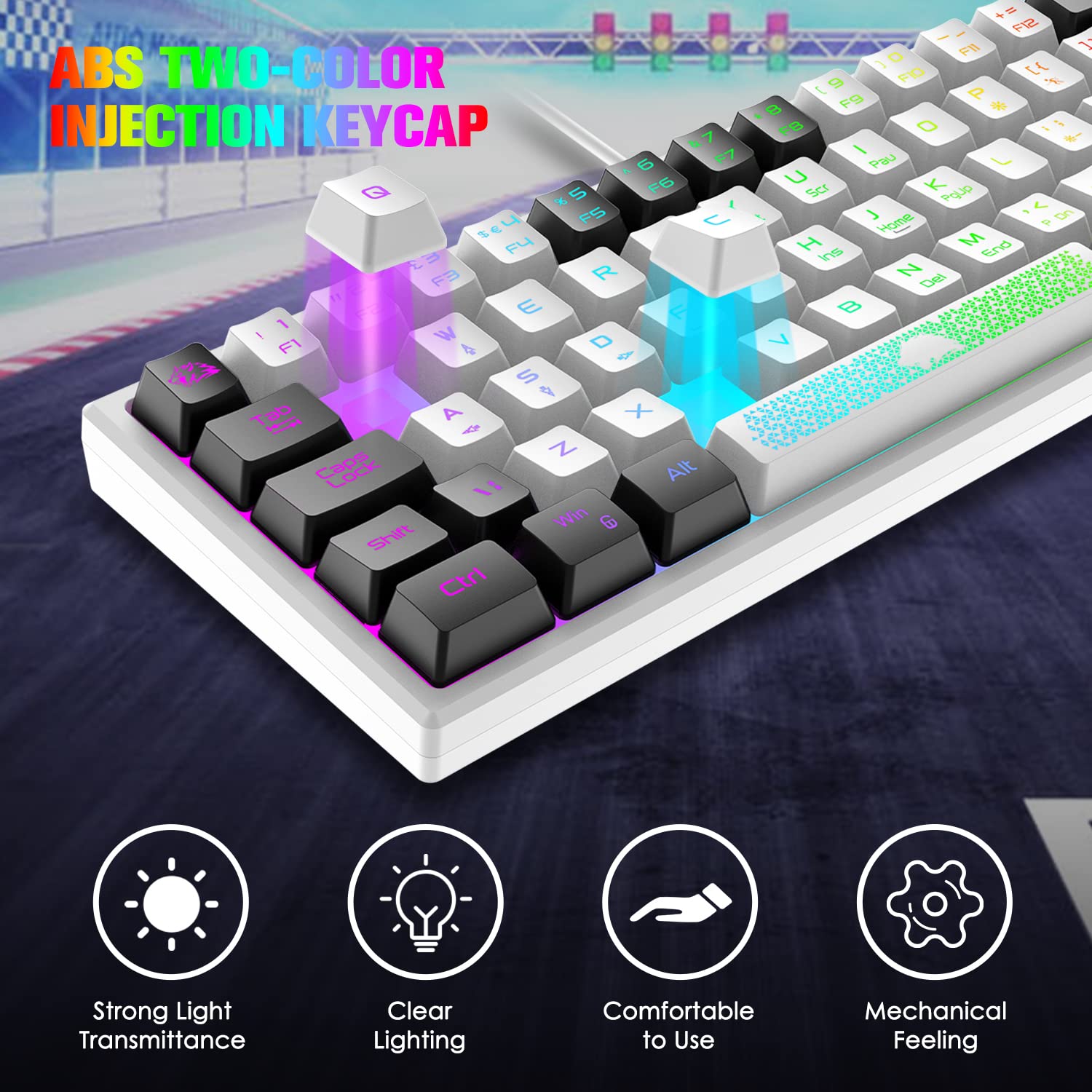 LexonElec K61 60% Percent Keyboard and Mouse Combo,RGB Backlit Gaming Keyboard Mechanical Feel,Honeycomb Ergonomic Mouse 12000 DPI,Gaming Mouse Pad for Laptop PC Gamers(Black)