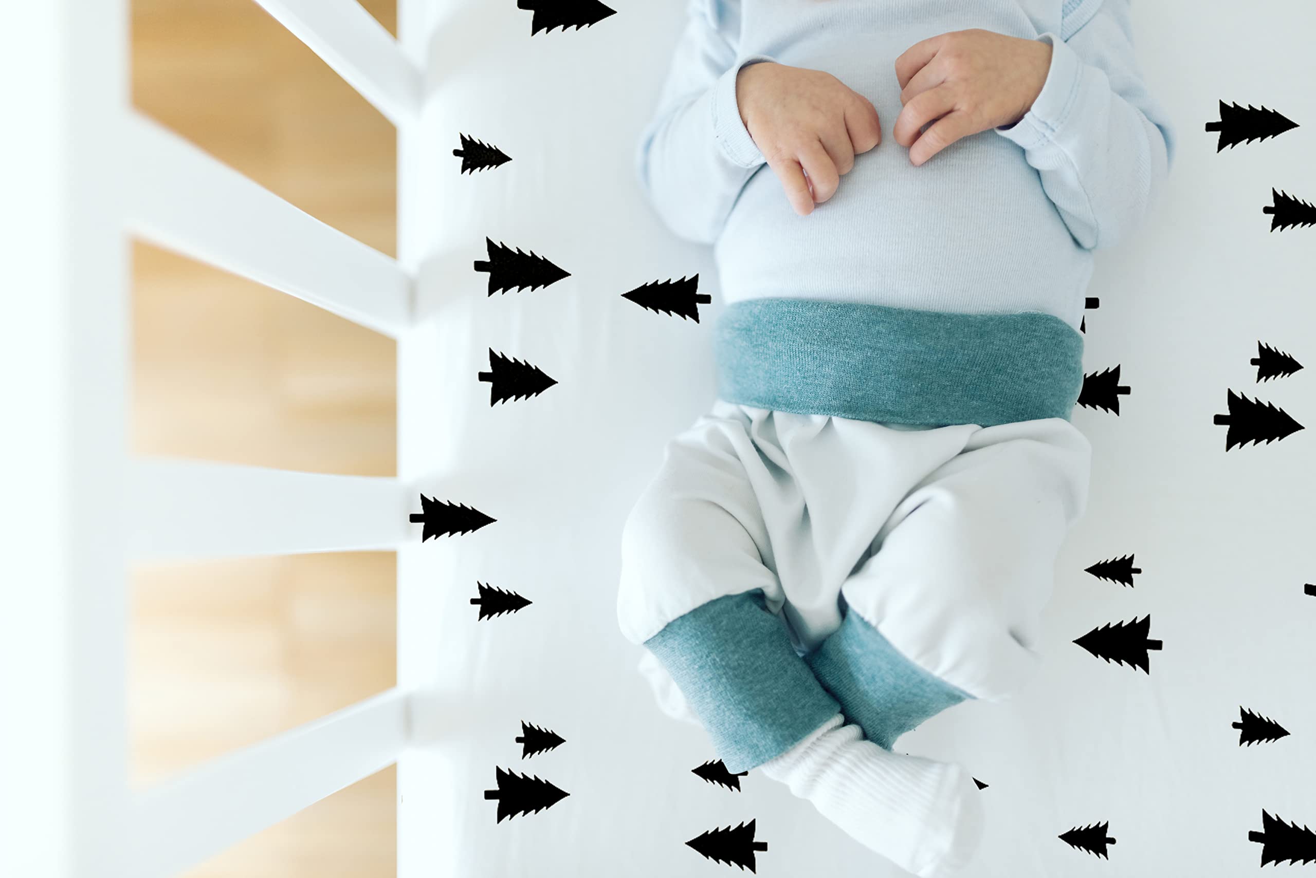 Mini Crib Pack n Play Travel Crib Fitted Sheet - White with Black Trees 100% Cotton Lightweight