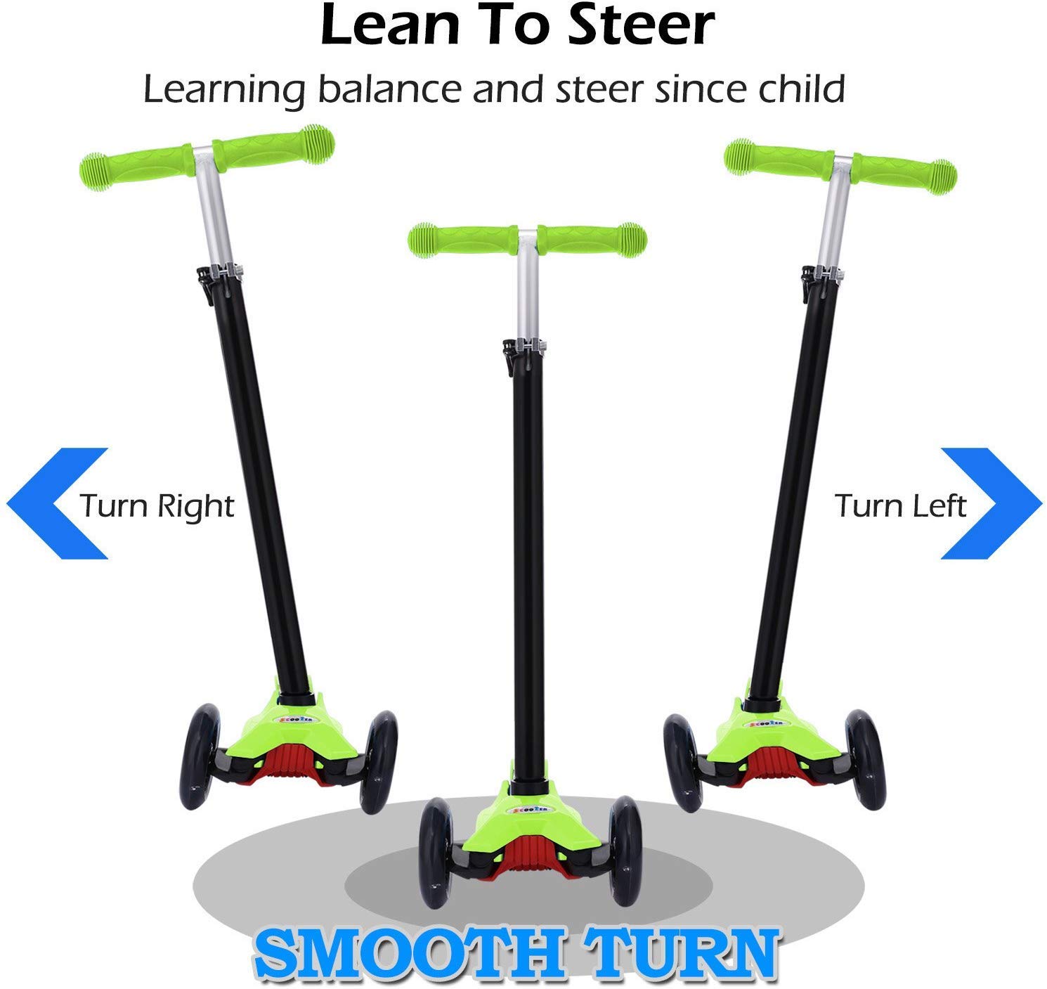 Hikole Scooter for Kids with 3 LED Wheels β Adjustable Height, Lean to Steer Design, 3 Wheels Kick Scooter for Girls & Boys 3-12 Years Old