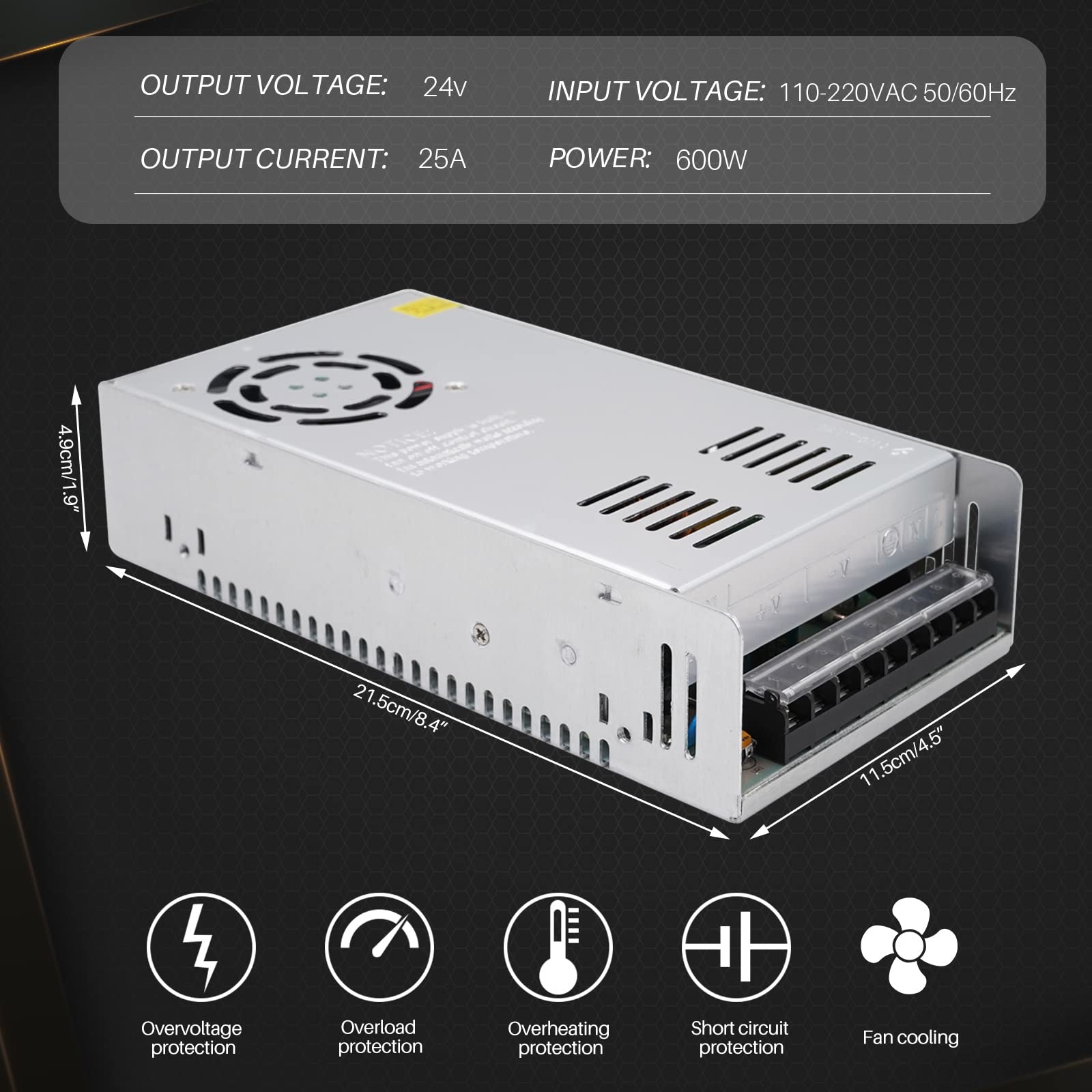 NAOEDEAH 24v 600W Dc Power Supply 24v Ac Adapter Switching Ac/Dc 600w Power Supply Ac to Dc Converter Universal 120 to 24 Volt 600w Power Supply for CCTV Camera Power Driver